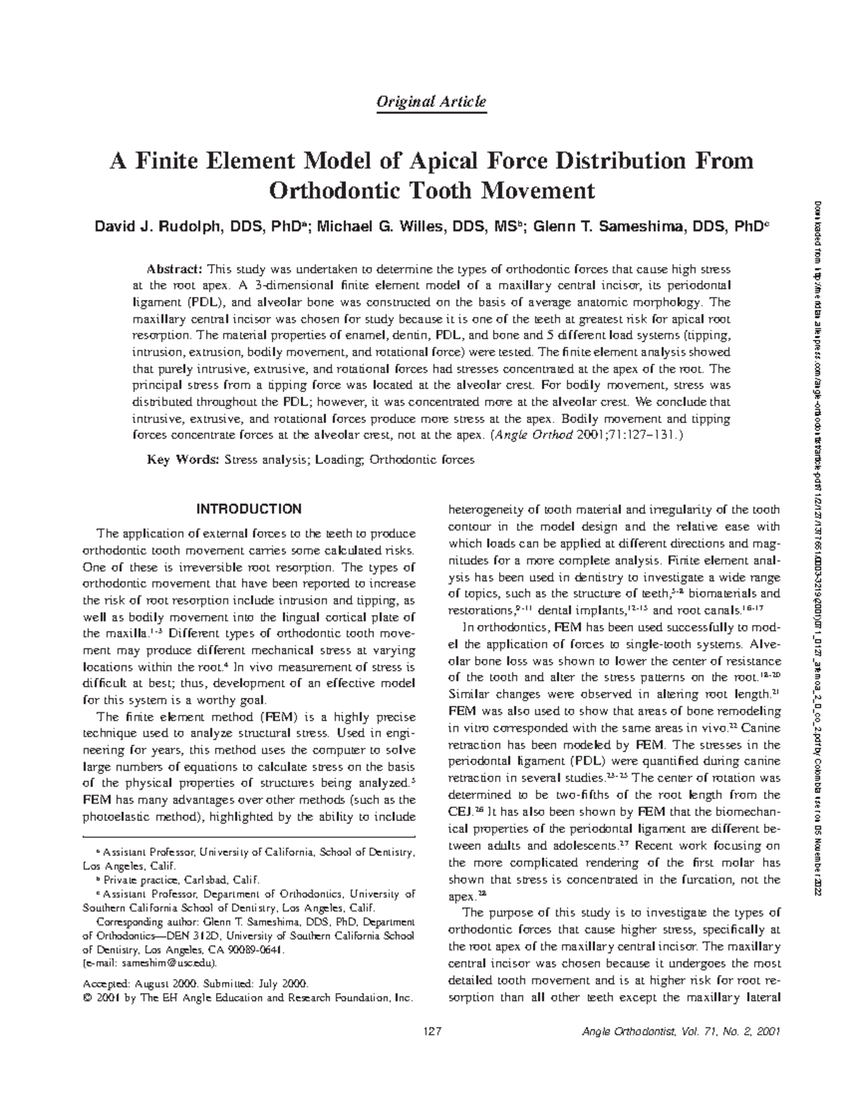 A finite element model of apical force distribution from orthodontic ...