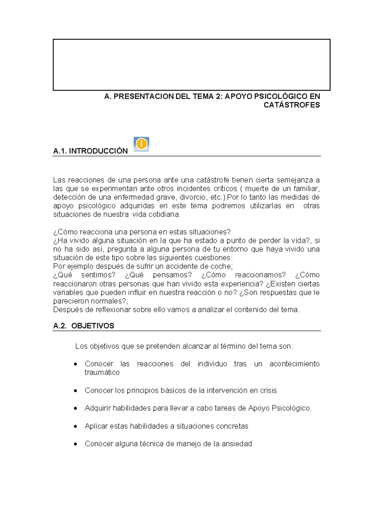 Apoyo psicologico en catastrofes - UNIDAD DIDACTICA 4A: Aspectos ...