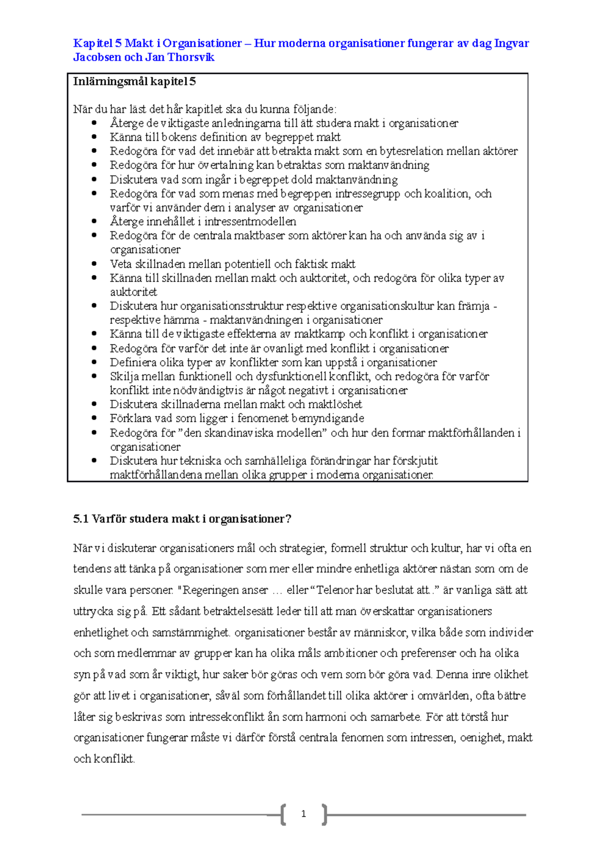 Kapitel 5 Makt i Organisationer – Hur moderna organisationer fungerar ...