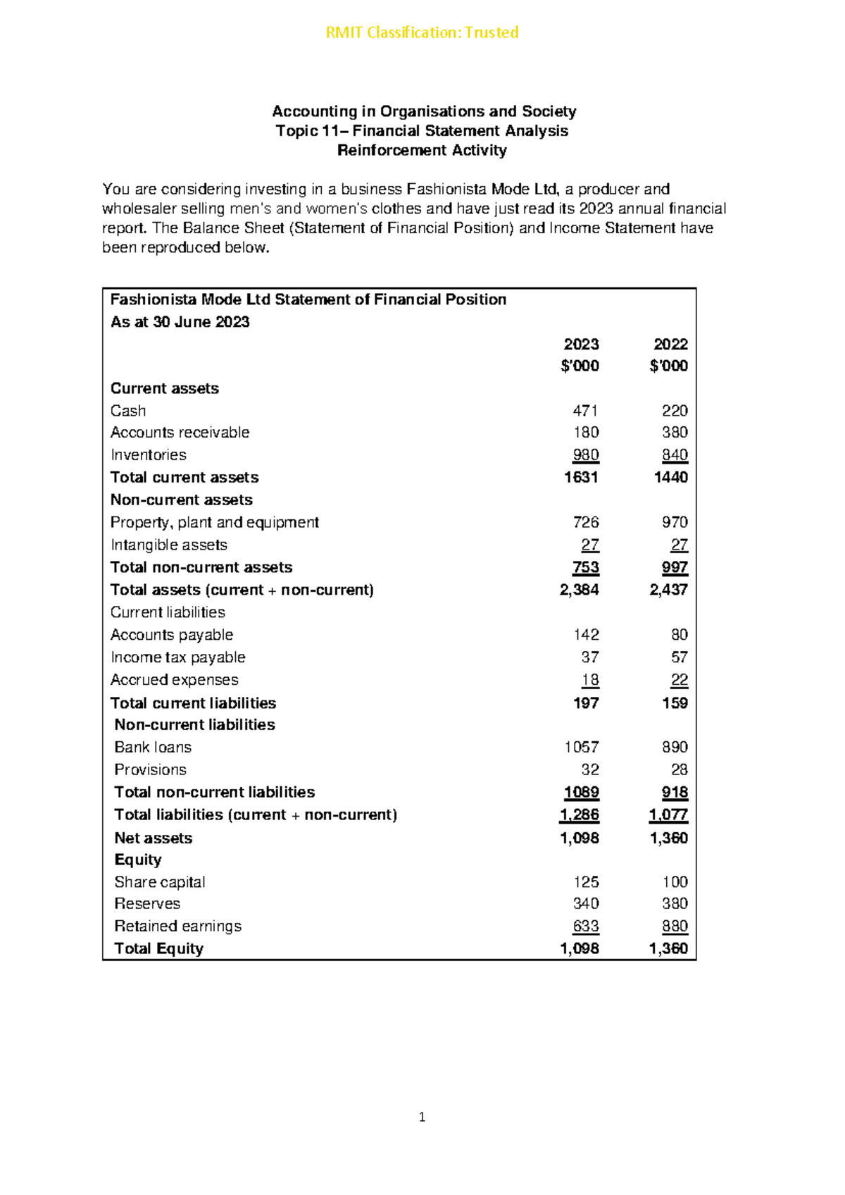 Week 11 Topic 10 Updated - 1 RMIT Classification: Trusted Accounting in ...