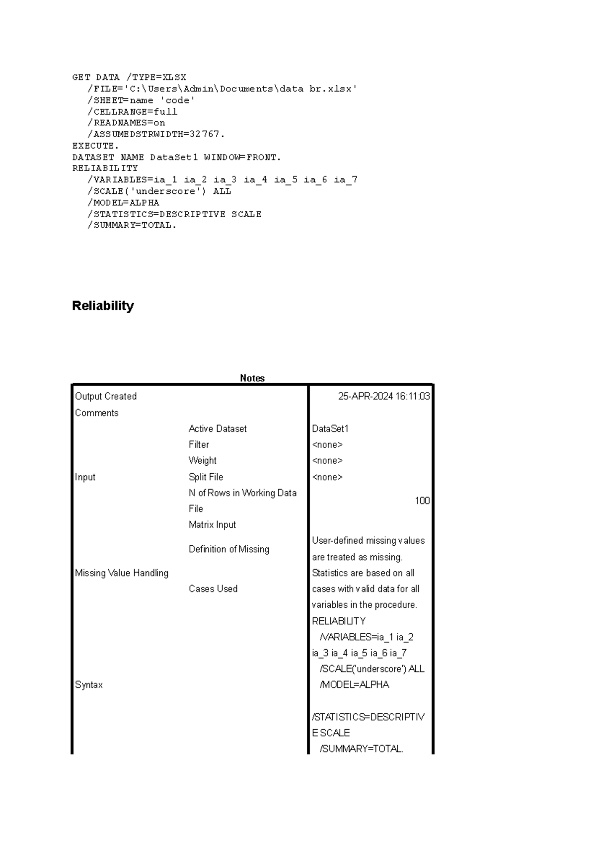 Output - GET DATA /TYPE=XLSX /FILE='C:\Users\Admin\Documents\data br' /SHEET=name 'code' - Studocu