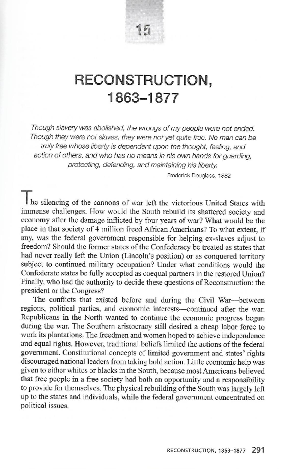 Amsco Chapter 15 - 15 RECONSTRUCTION, Though slavery was abolished, the ...