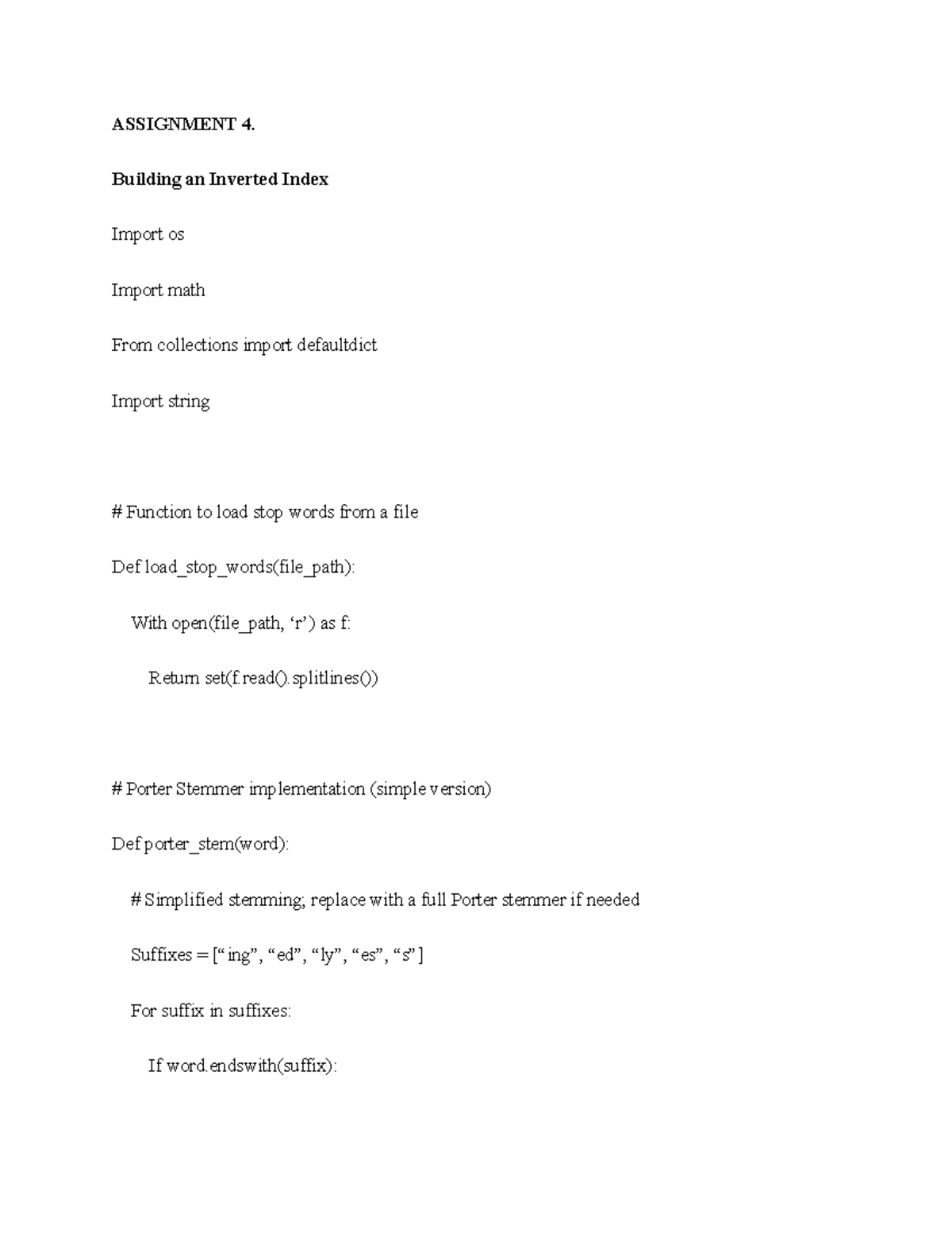 CS 3308 ASSIGNMENT - ASSIGNMENT 4. Building an Inverted Index Import os Import math From ...