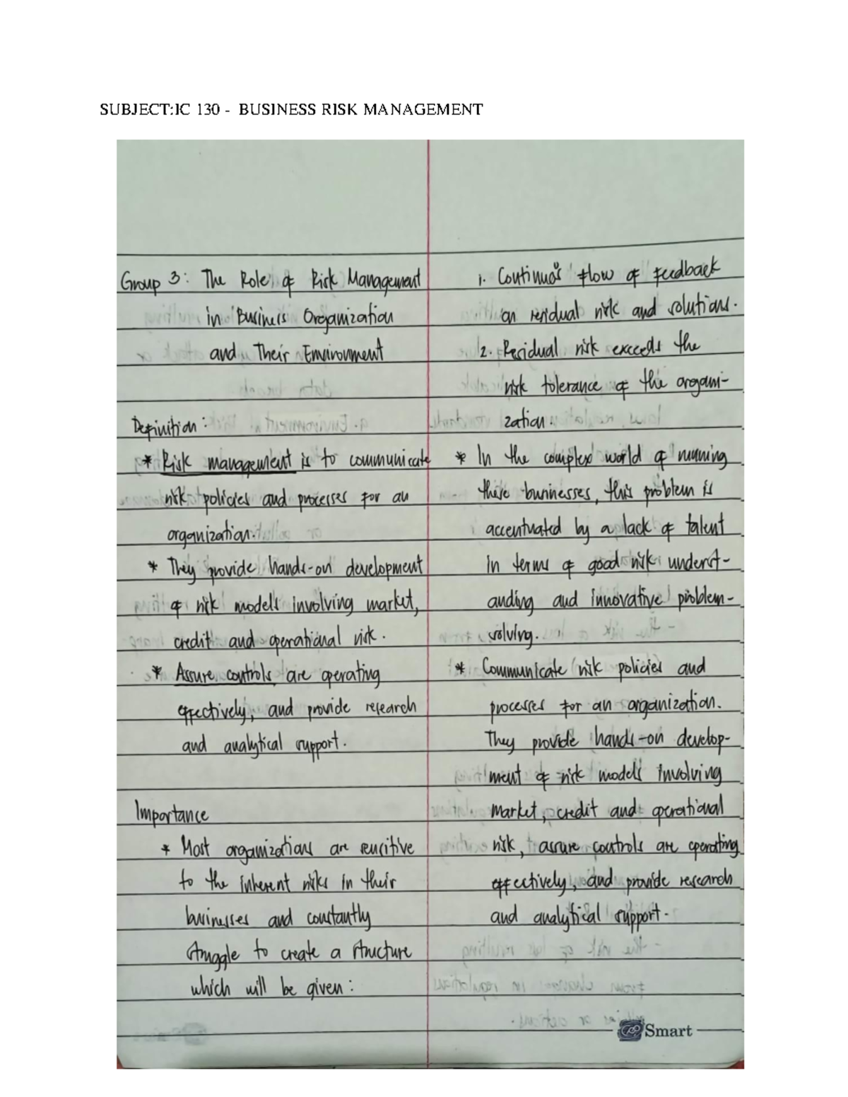 Business Risk Management - Business administration - SUBJECT:IC 130 ...