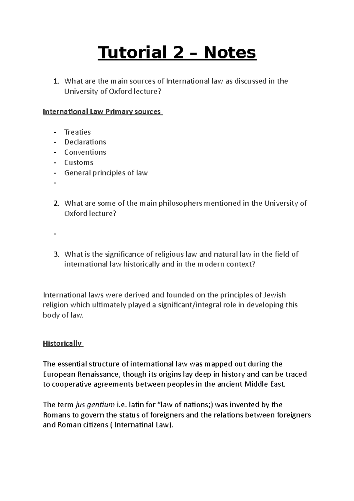 Turorial 2 Notes - these are answers to the tutorial 2 question for ...