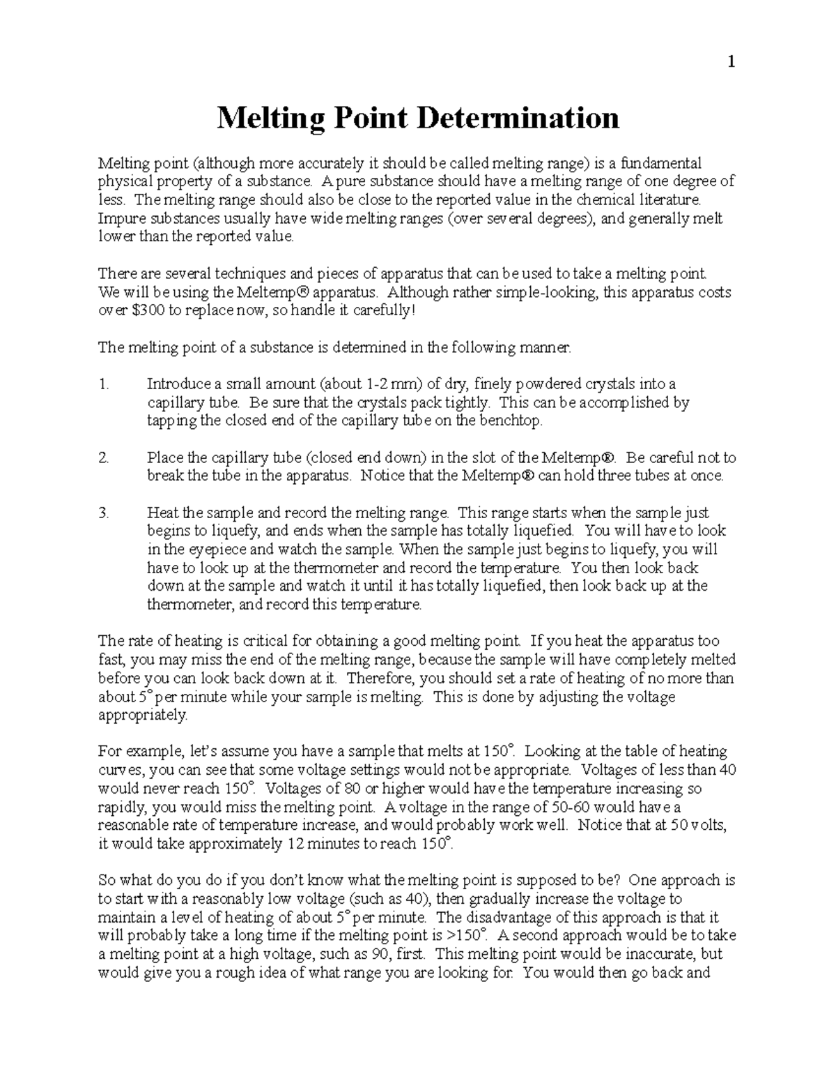 Melting point determination - Melting Point Determination Melting point ...