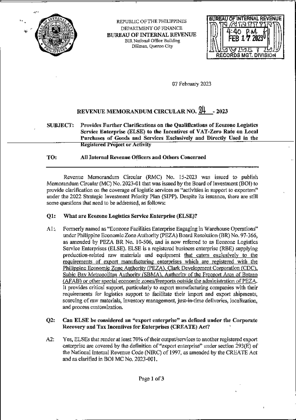 RMC No. 24-2023 - Revenue Memorandum Circular No. 24-2023 further ...