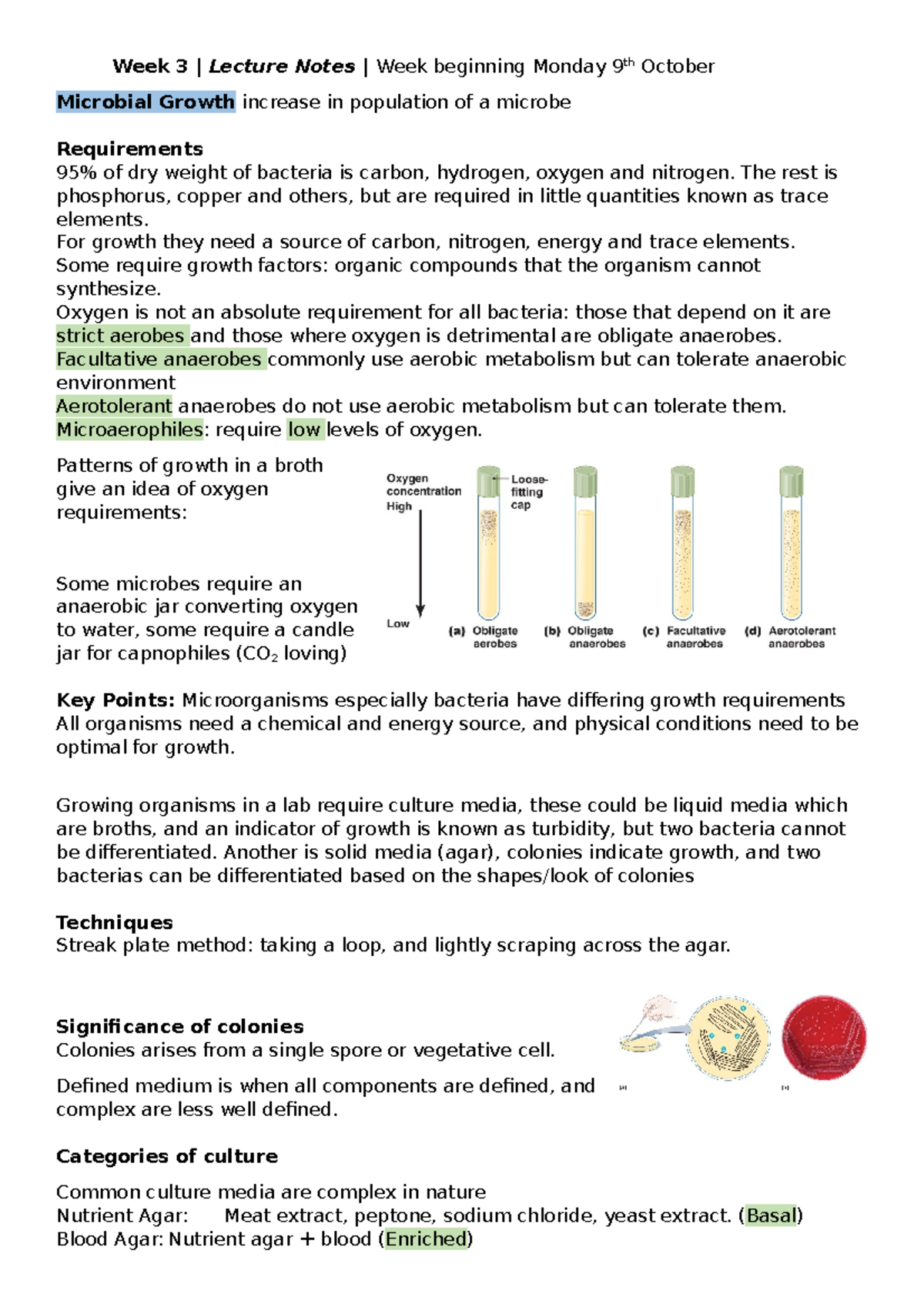 Microbial Growth - Week 3 | Lecture Notes | Week beginning Monday 9th ...