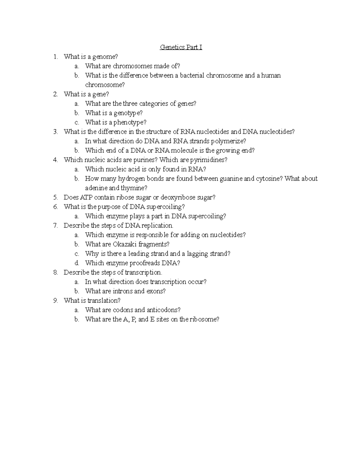 Genetics Part I Practice - Genetics Part I What is a genome? a. What ...