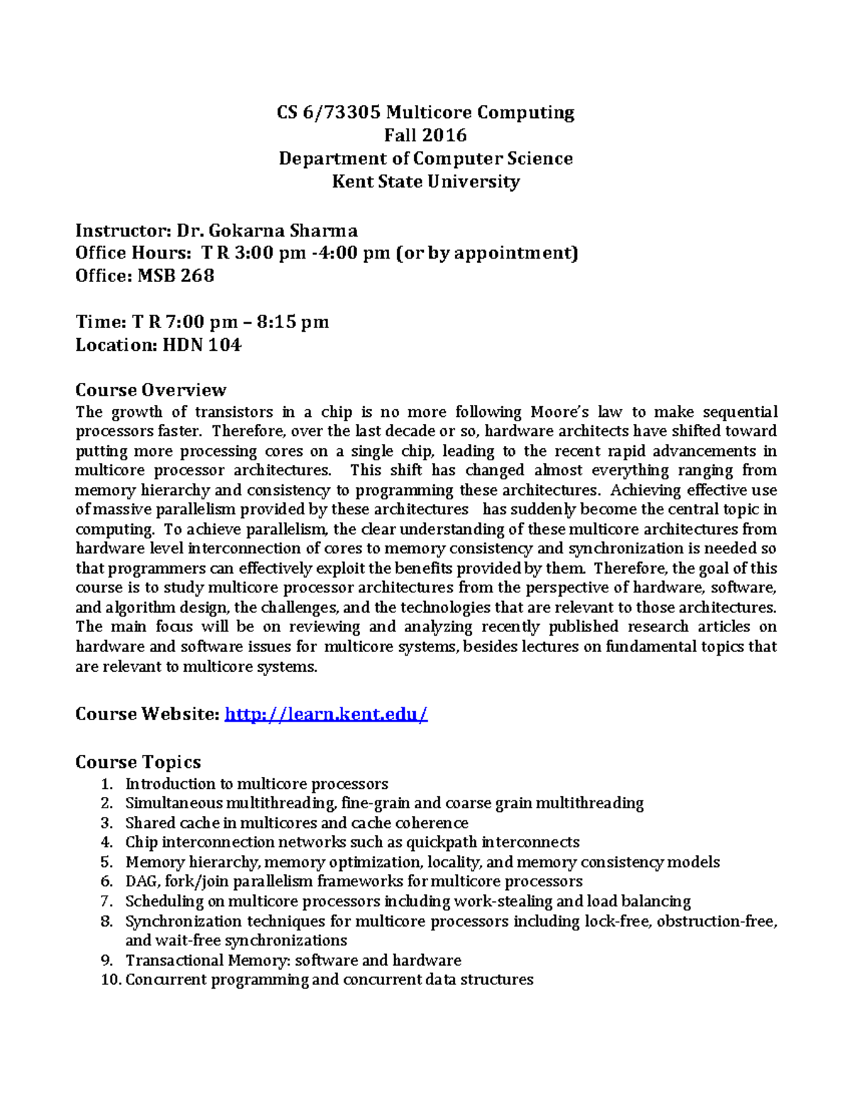 Syllabus Multicore Computing Cs 673305 Multicore Computing Fall 2016 Department Of Computer