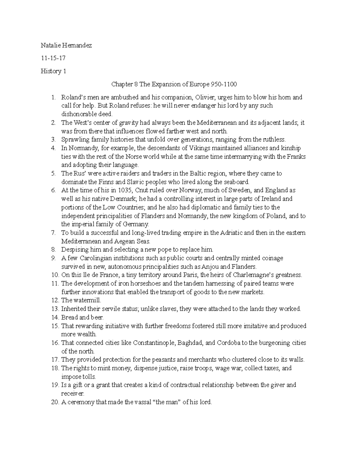 History 1 chapter 8 the Expansion of Europe 950-1100 - Natalie ...