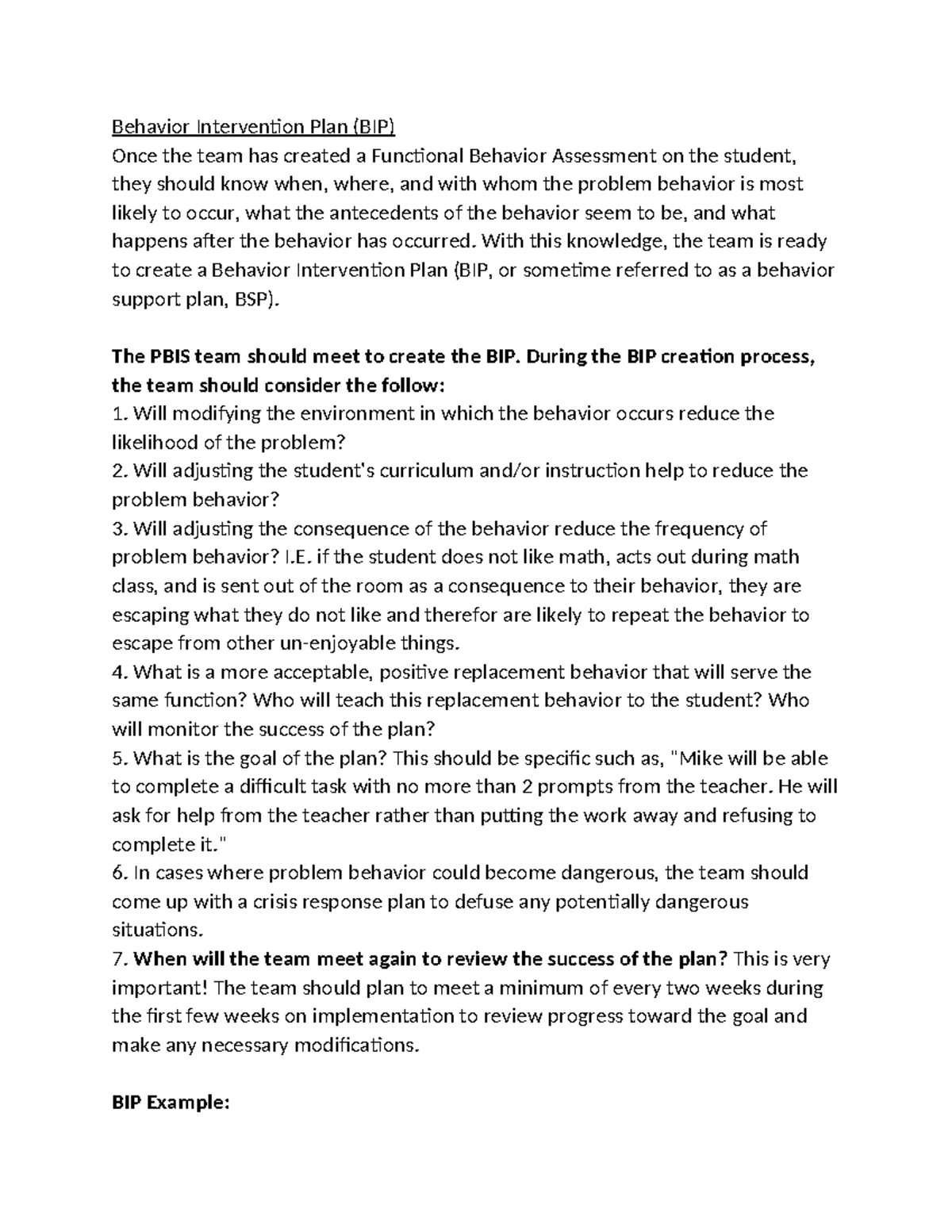 ABA Intervention plan example - Behavior Intervention Plan (BIP) Once ...