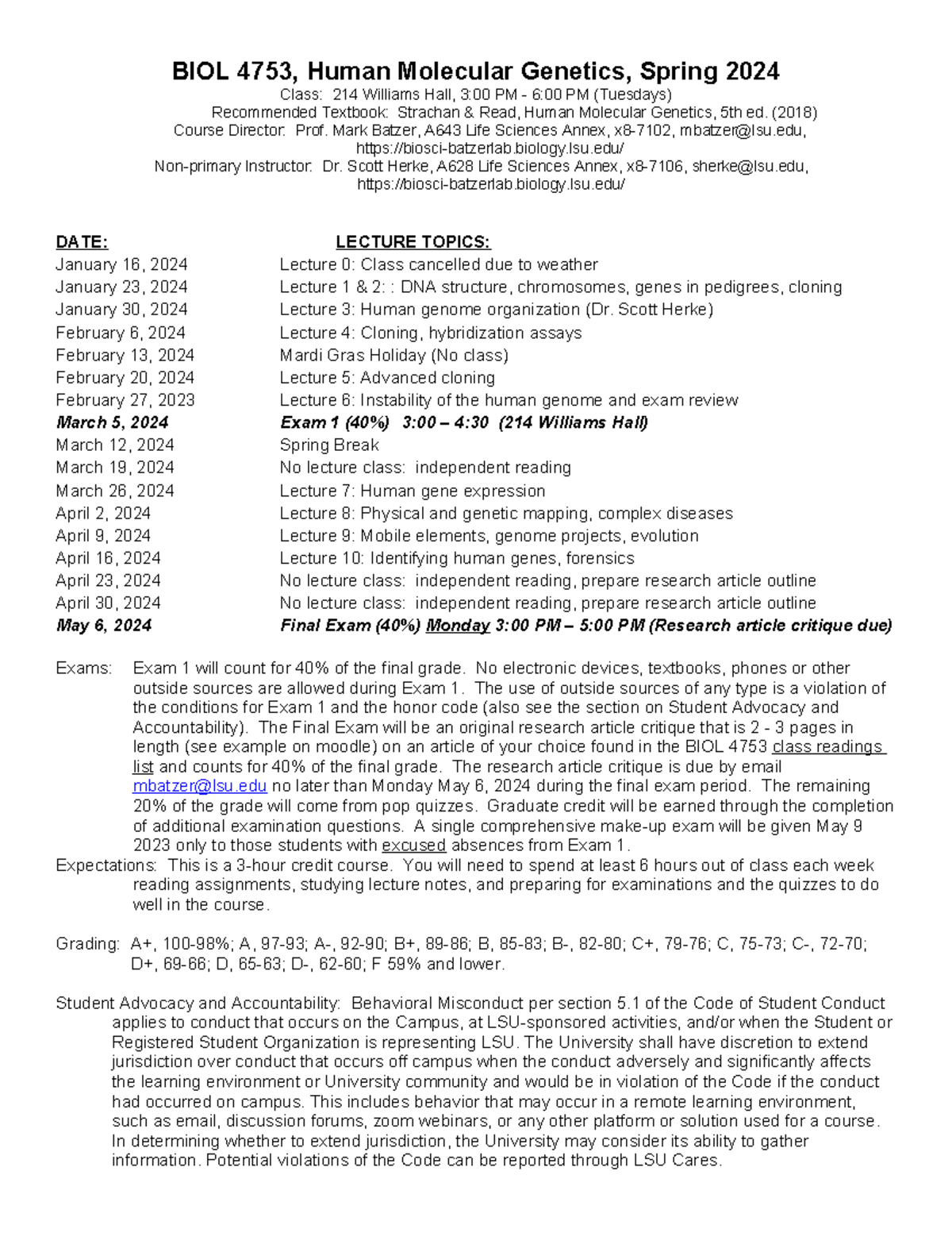 BIOL 4753 Hum Mol Genet Syllabus 2024 1-17-24 - BIOL 4753, Human ...