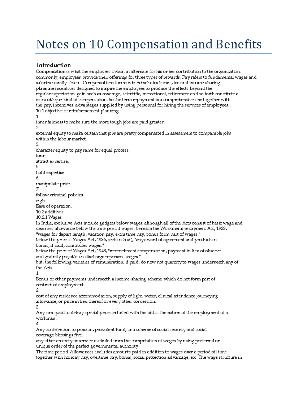 Notes on 10 Compensation and Benefits - Notes on 10 Compensation and ...