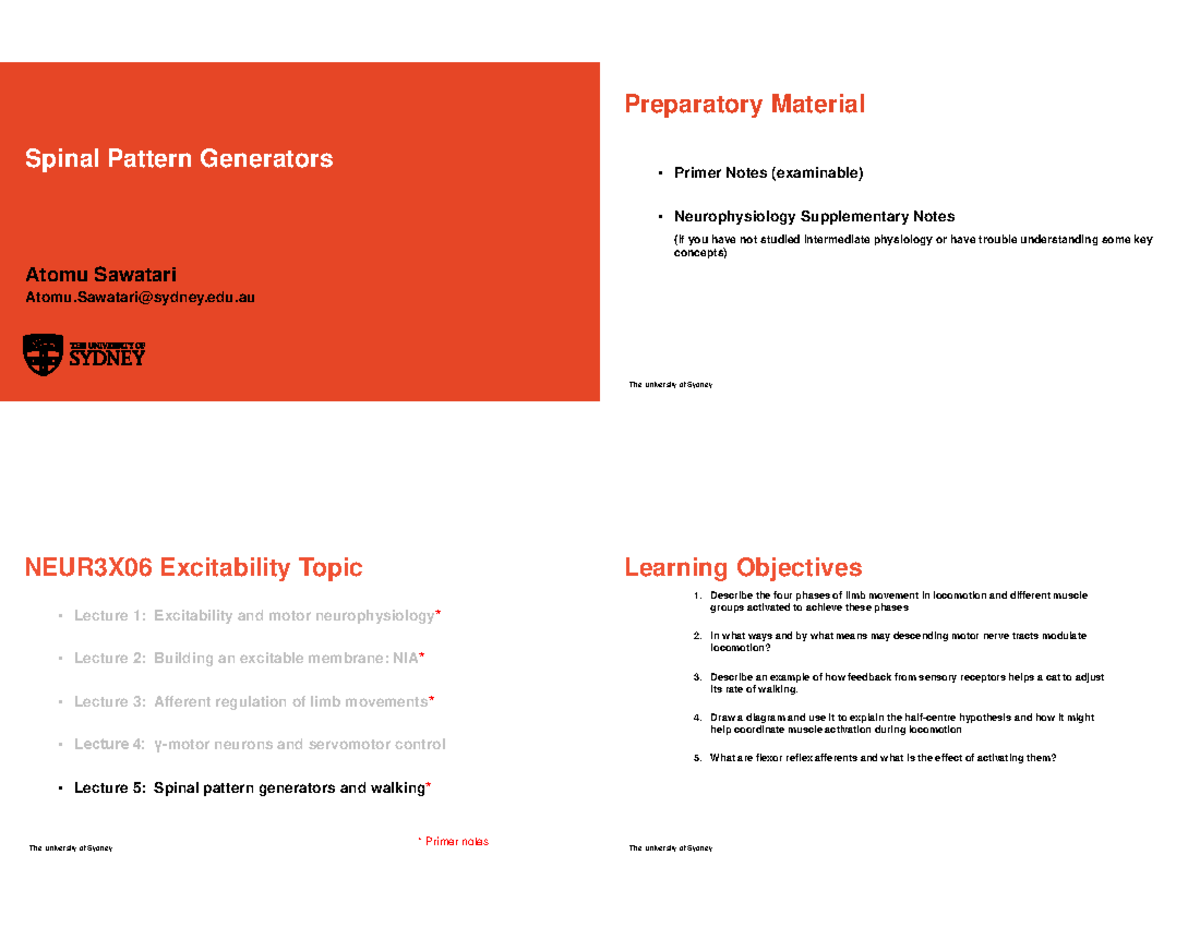 L5 - lec notes - The University of Sydney Spinal Pattern Generators ...