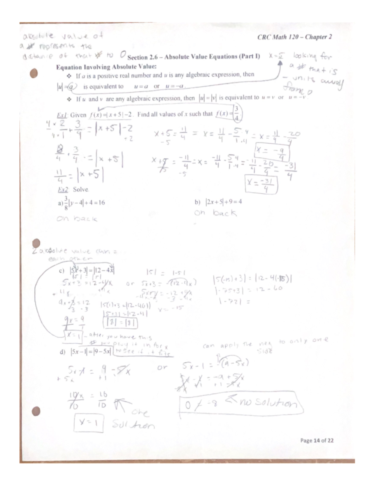 Section 2.6 Part 1 - Absolute Value Equations - MATH 120 - Studocu