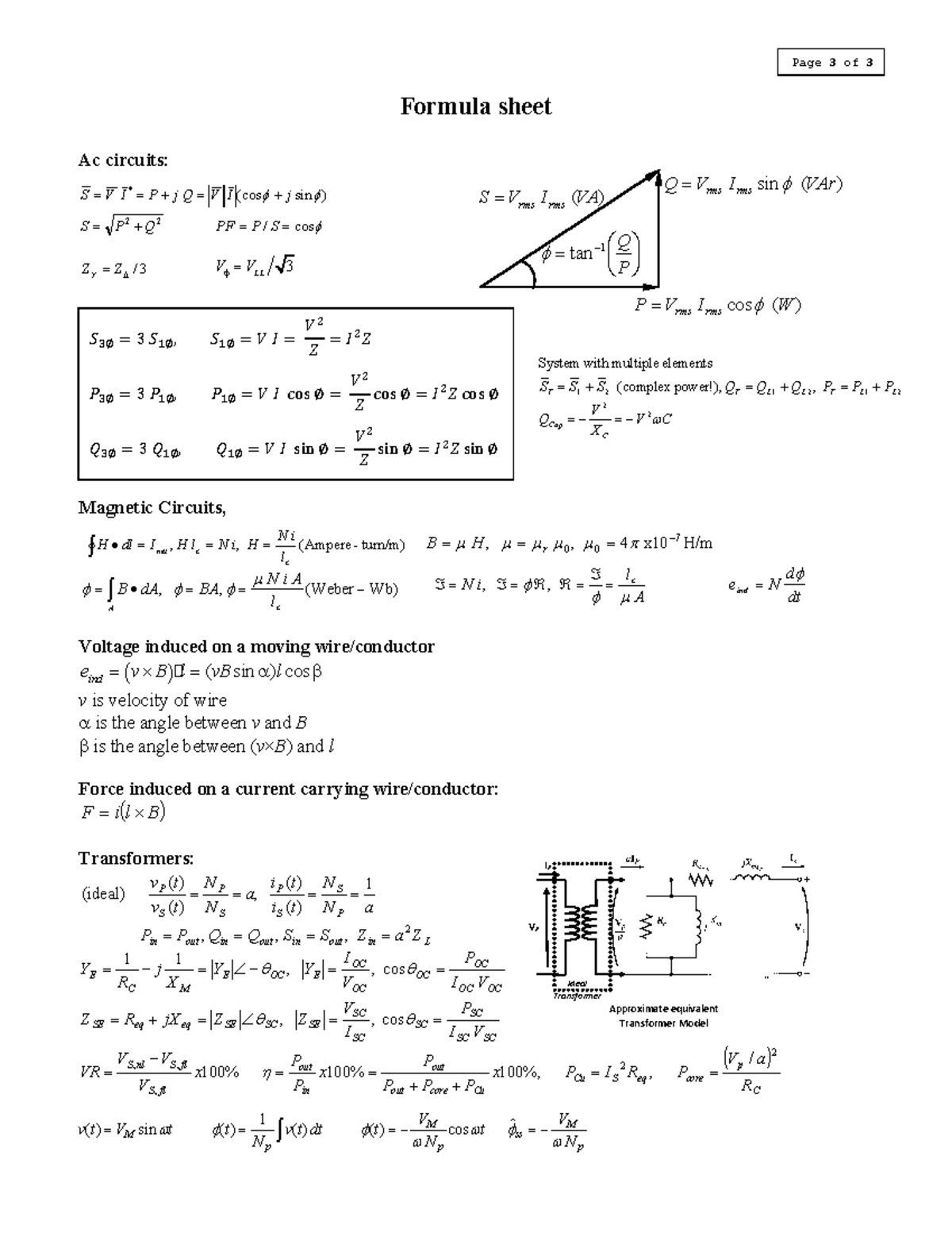 Formula sheet for midterm - Page 3 of 3 Formula sheet Ac circuits ...