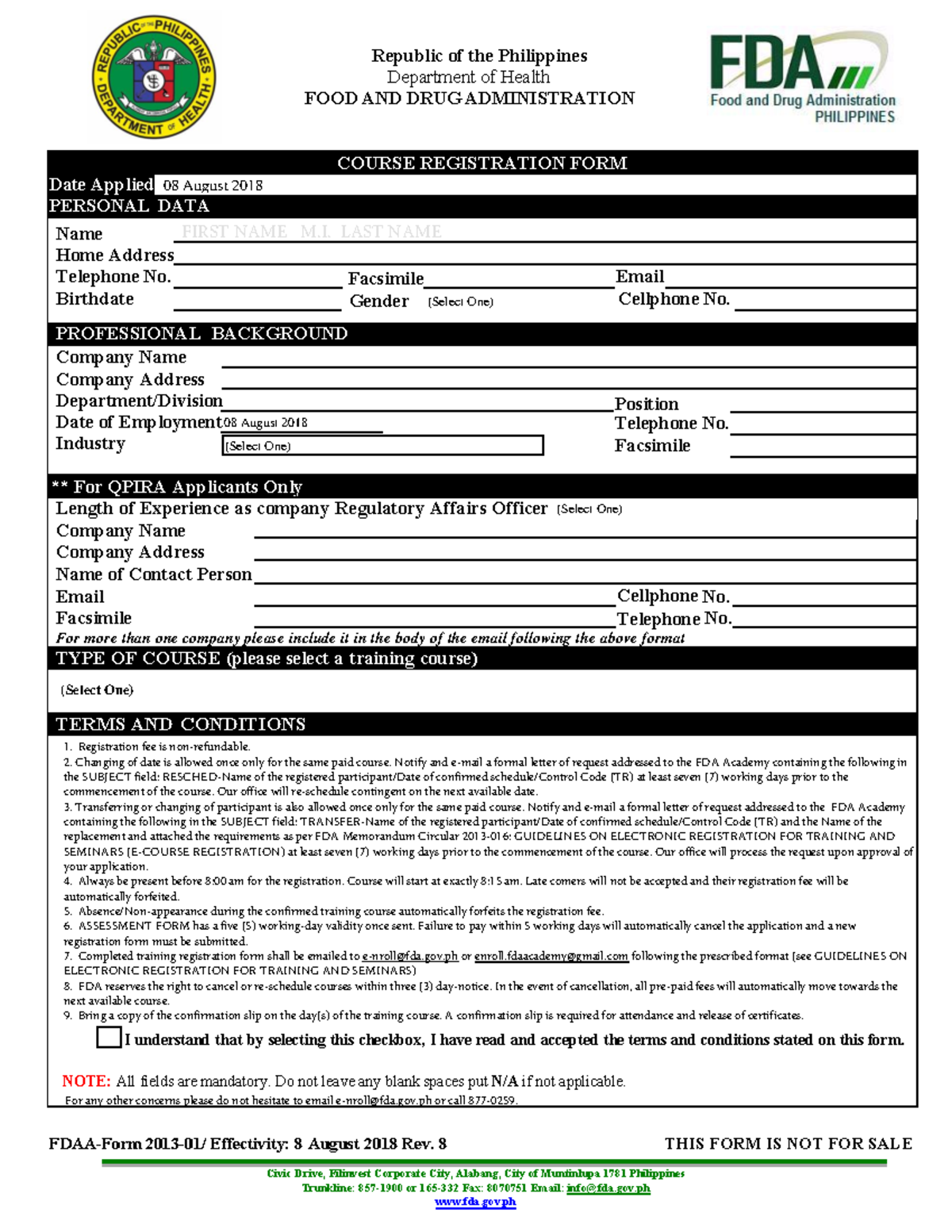 Course Registration FORM - Republic of the Philippines Department of ...