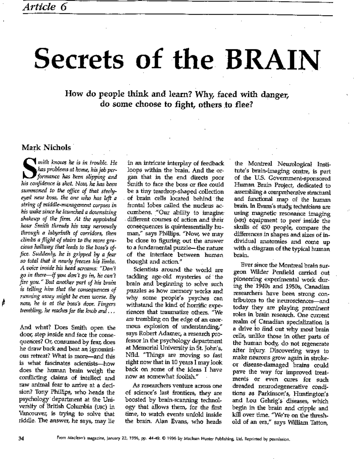 Article- Secrets OF THE Brain - Article 6 Secrets of the BRAIN How do ...