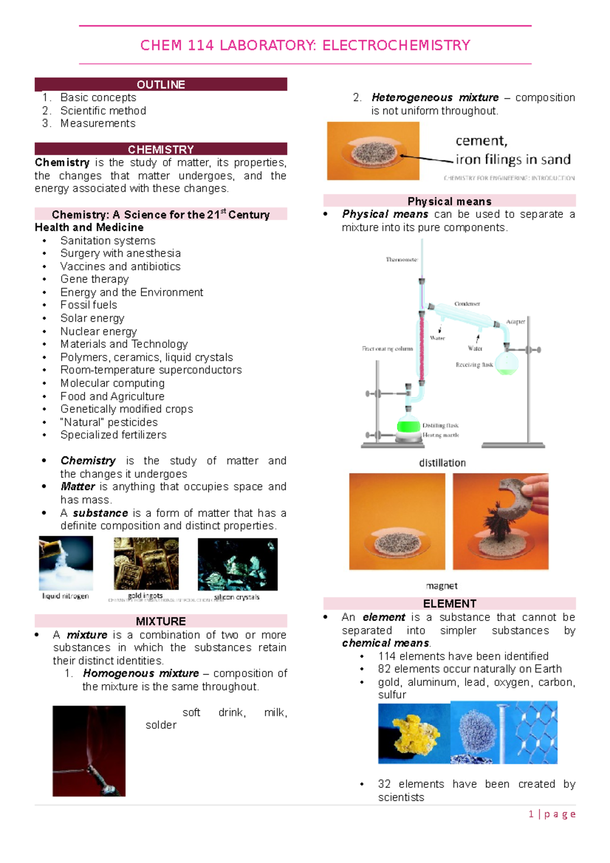 Chem notes - OUTLINE Basic concepts Scientific method Measurements ...