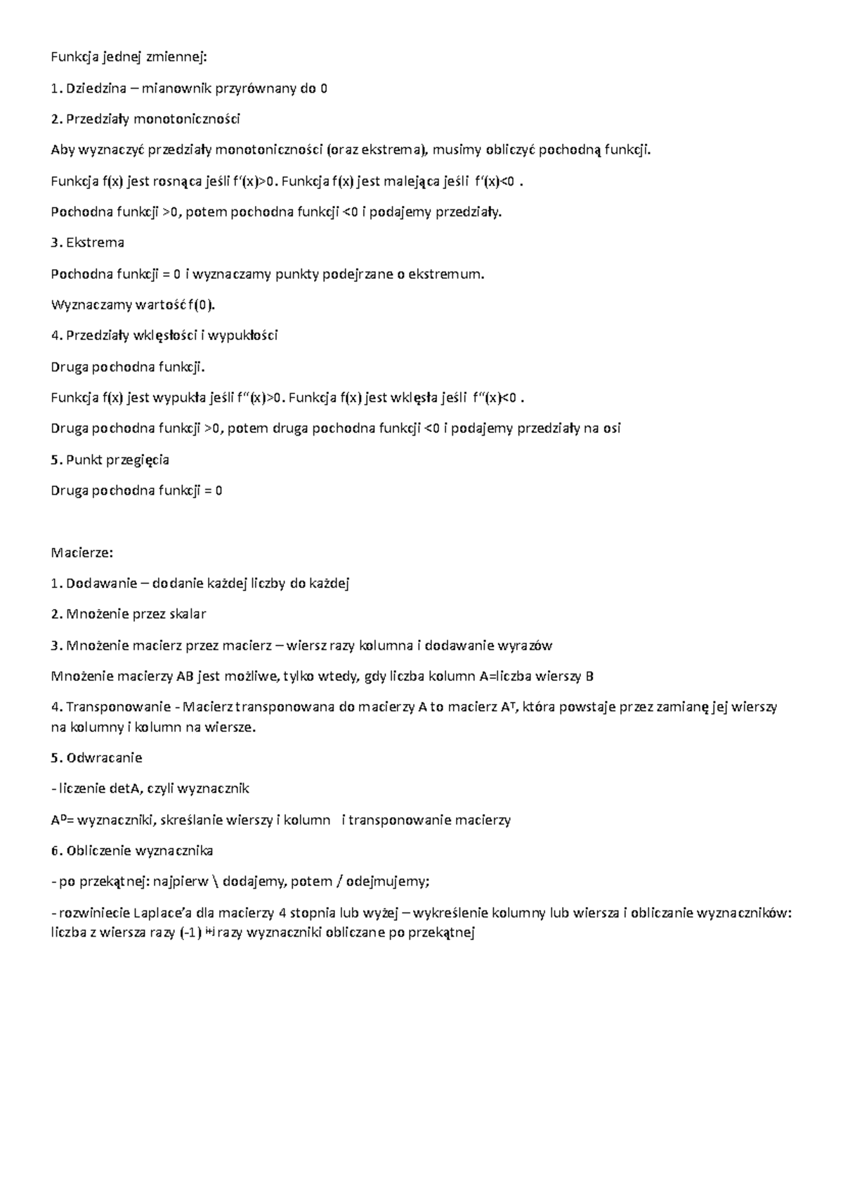 Wzory-macierze-funkcjejednejzmiennej - Funkcja jednej zmiennej: 1 ...