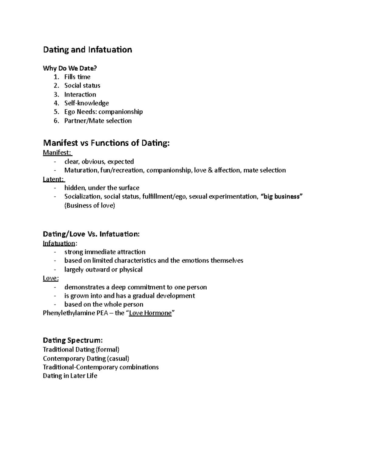 Dating and Infatuation - Fills time 2. Social status 3. Interaction 4 ...