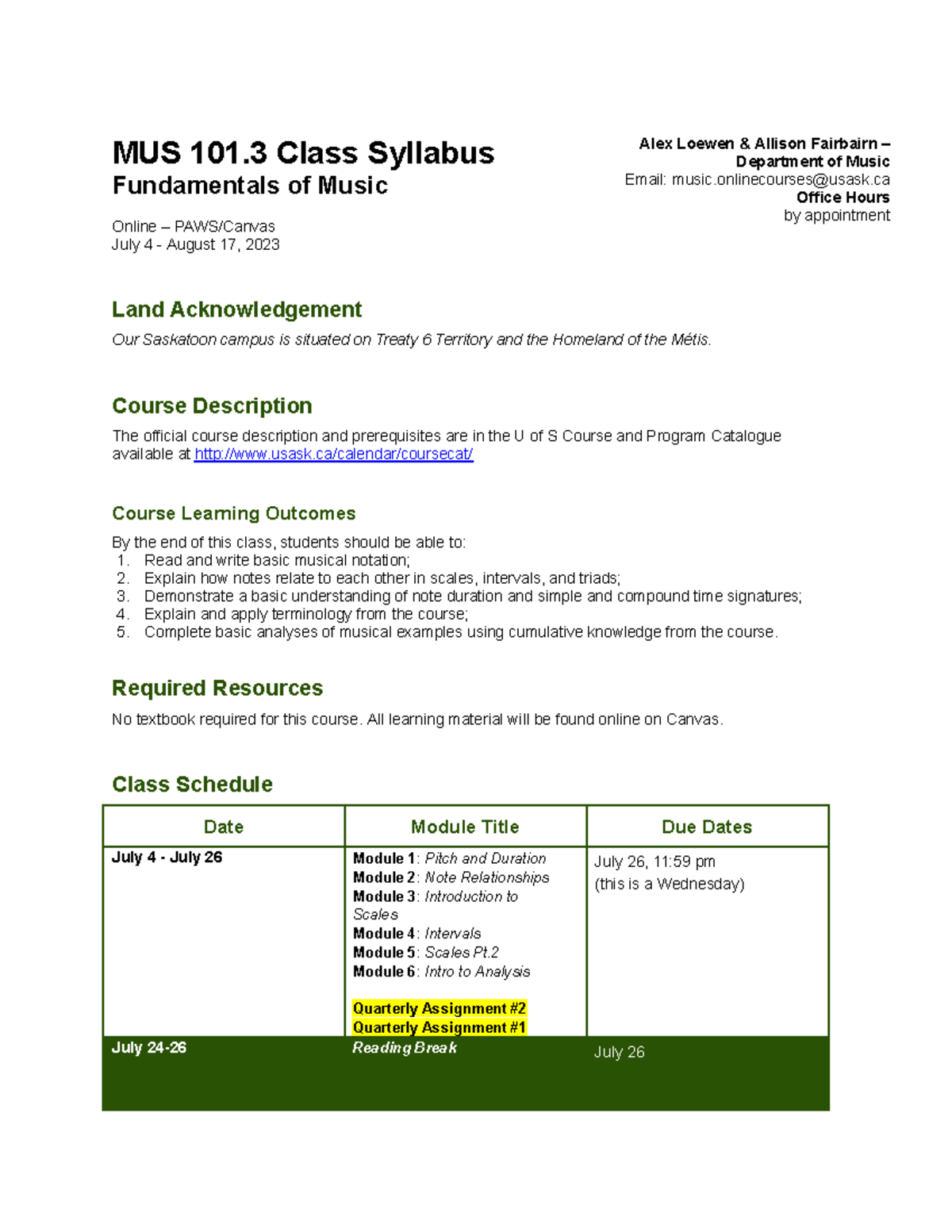 Syllabus MUS 101 - 202307 - MUS 101 Class Syllabus Fundamentals of Music Online – PAWS/Canvas ...