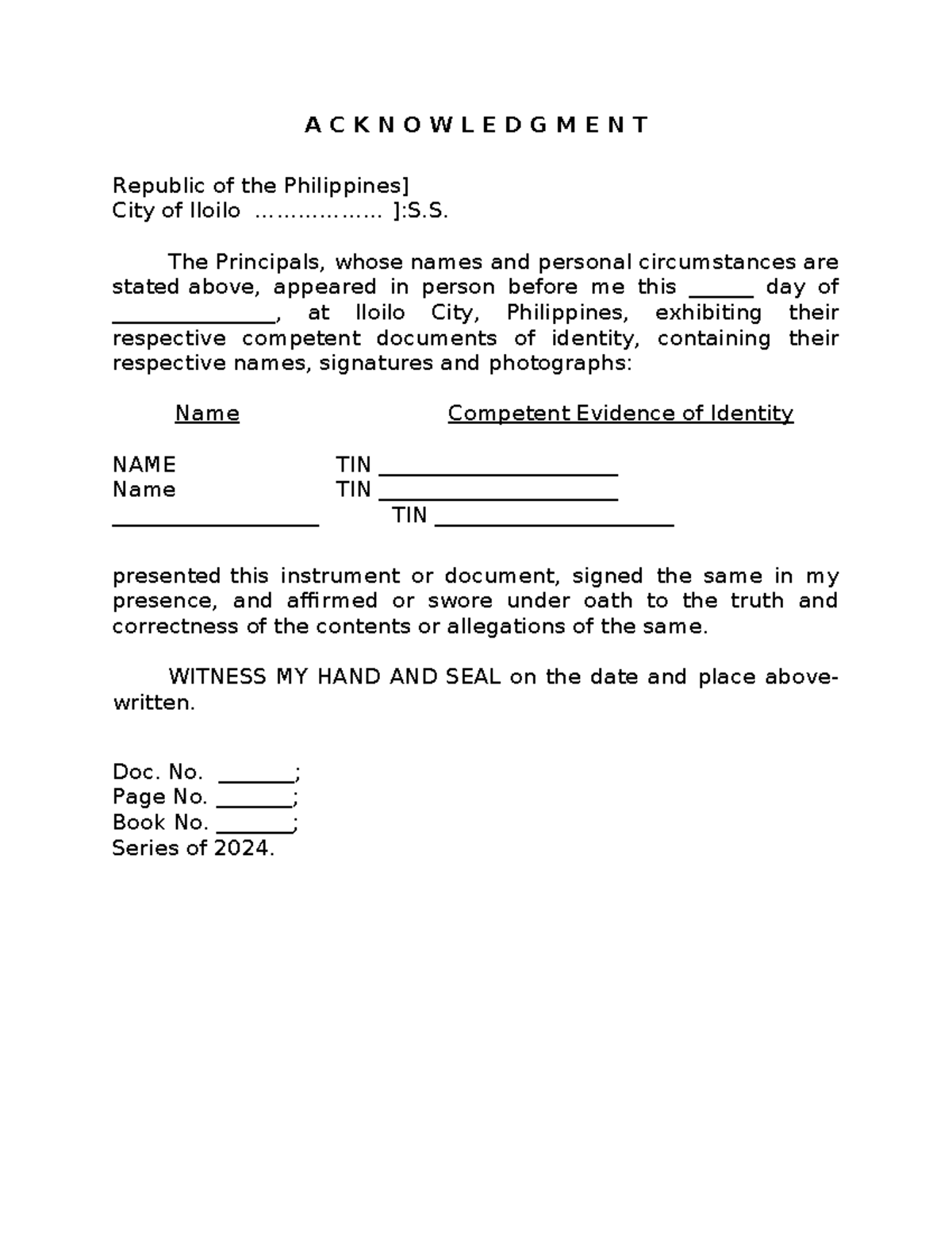 Verification Sample - A C K N O W L E D G M E N T Republic of the ...