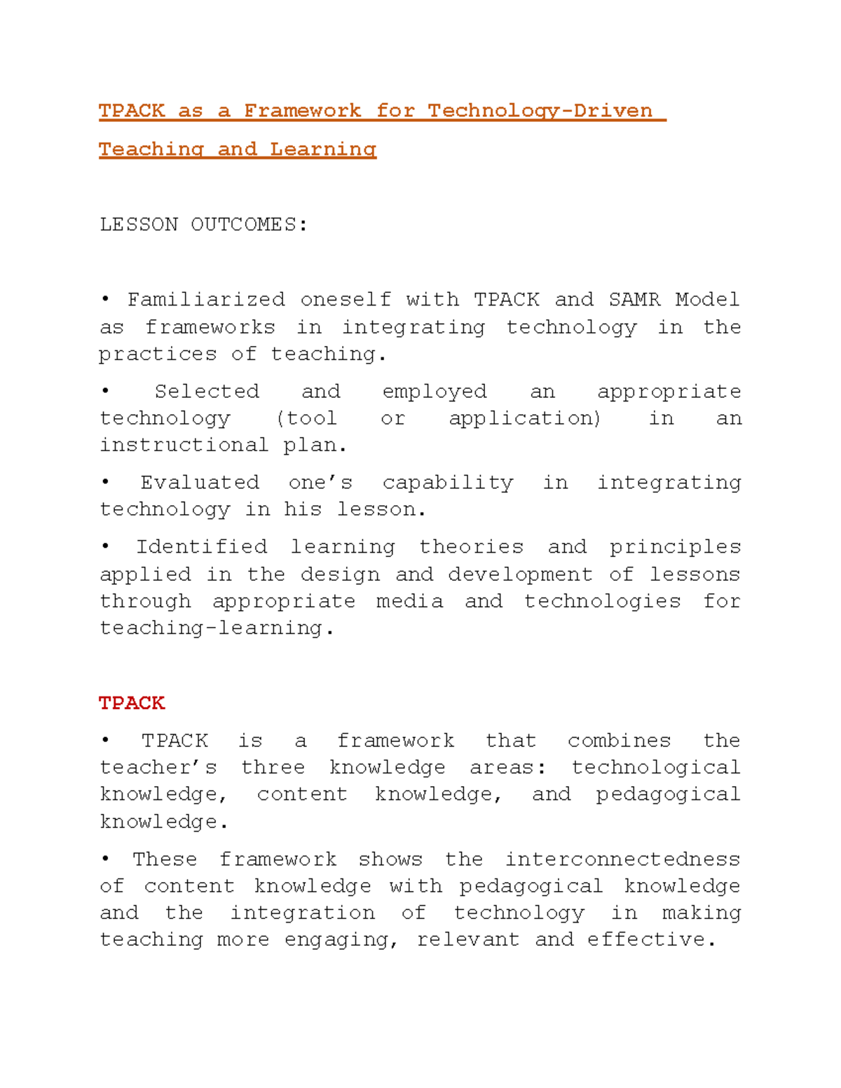 Tpack as a Framework for Technology-Driven Teaching and Learning ...