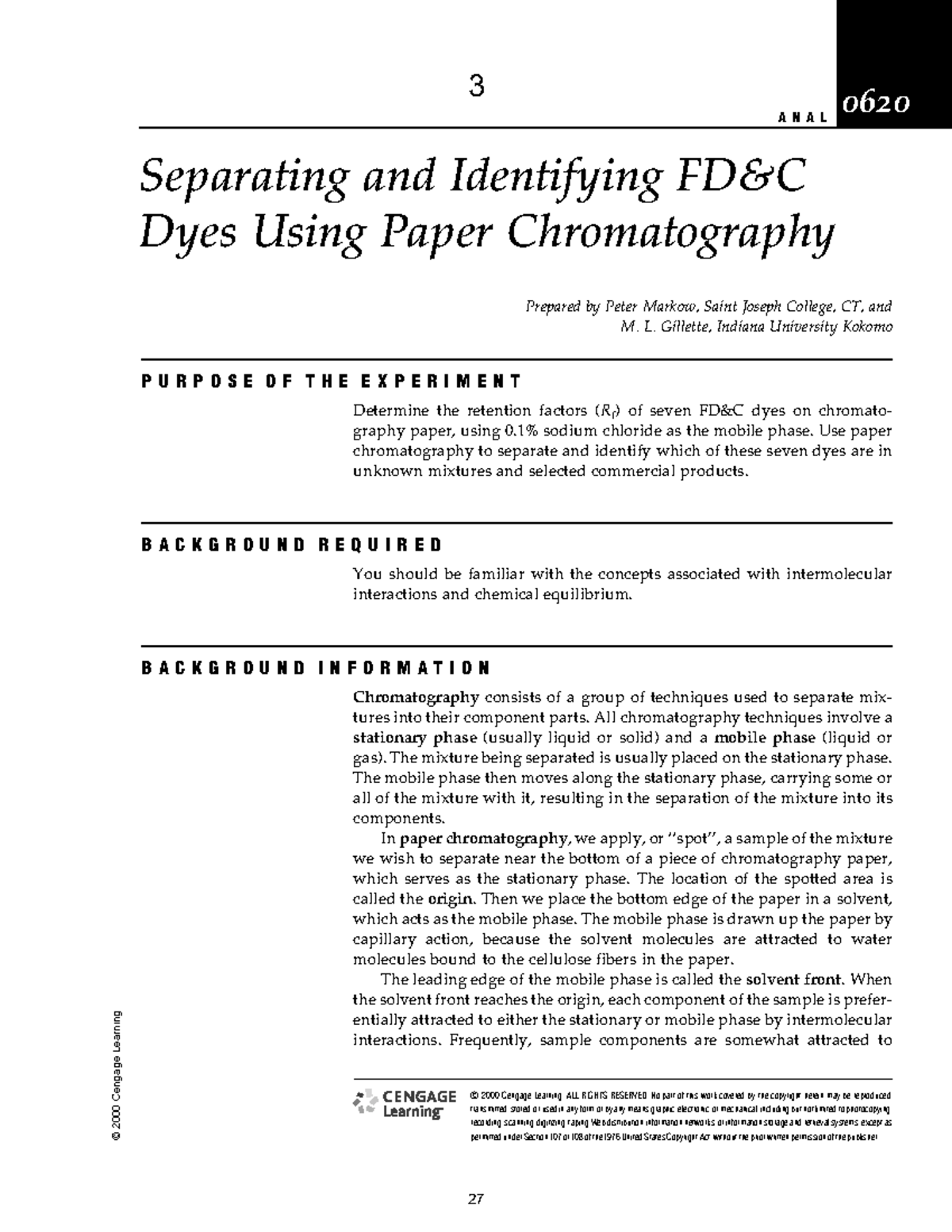 Lab4 Separating Dyes Using Paper Chromatography - Separating and Identifying FD&C Dyes Using ...