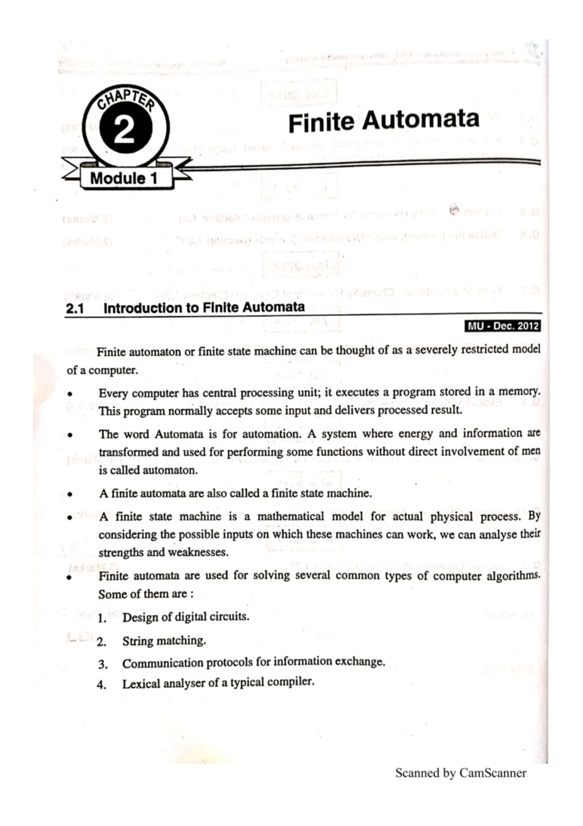 Chapter 2 - ch 2 imp. notes - CHAPTER 2 Finite Automata Module 1 2 ...