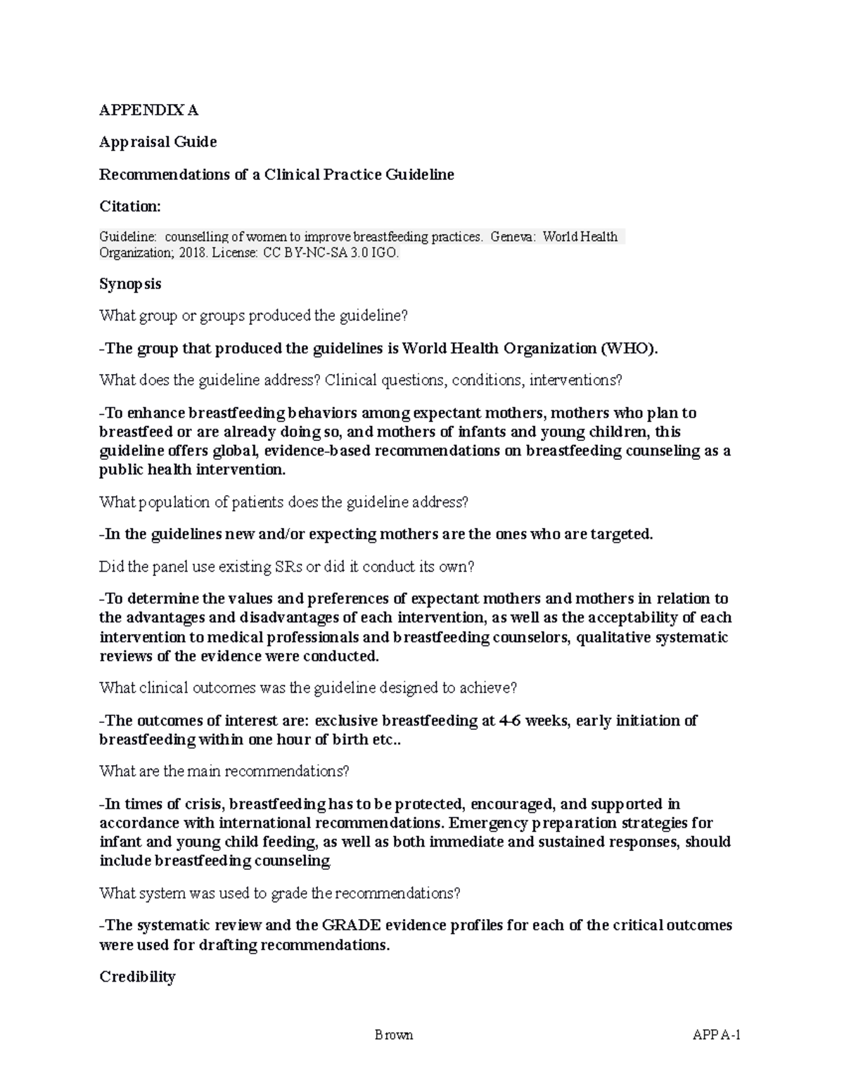 Clinical Practice Guideline - APPENDIX A Appraisal Guide Recommendations of a Clinical Practice ...