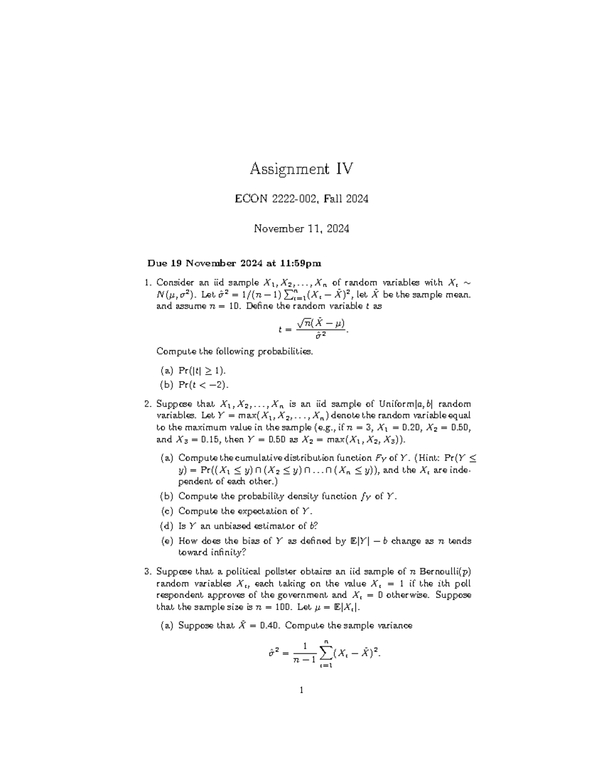 Assignment 4 - op notes - Assignment IV ECON 2222-002, Fall 2024 ...