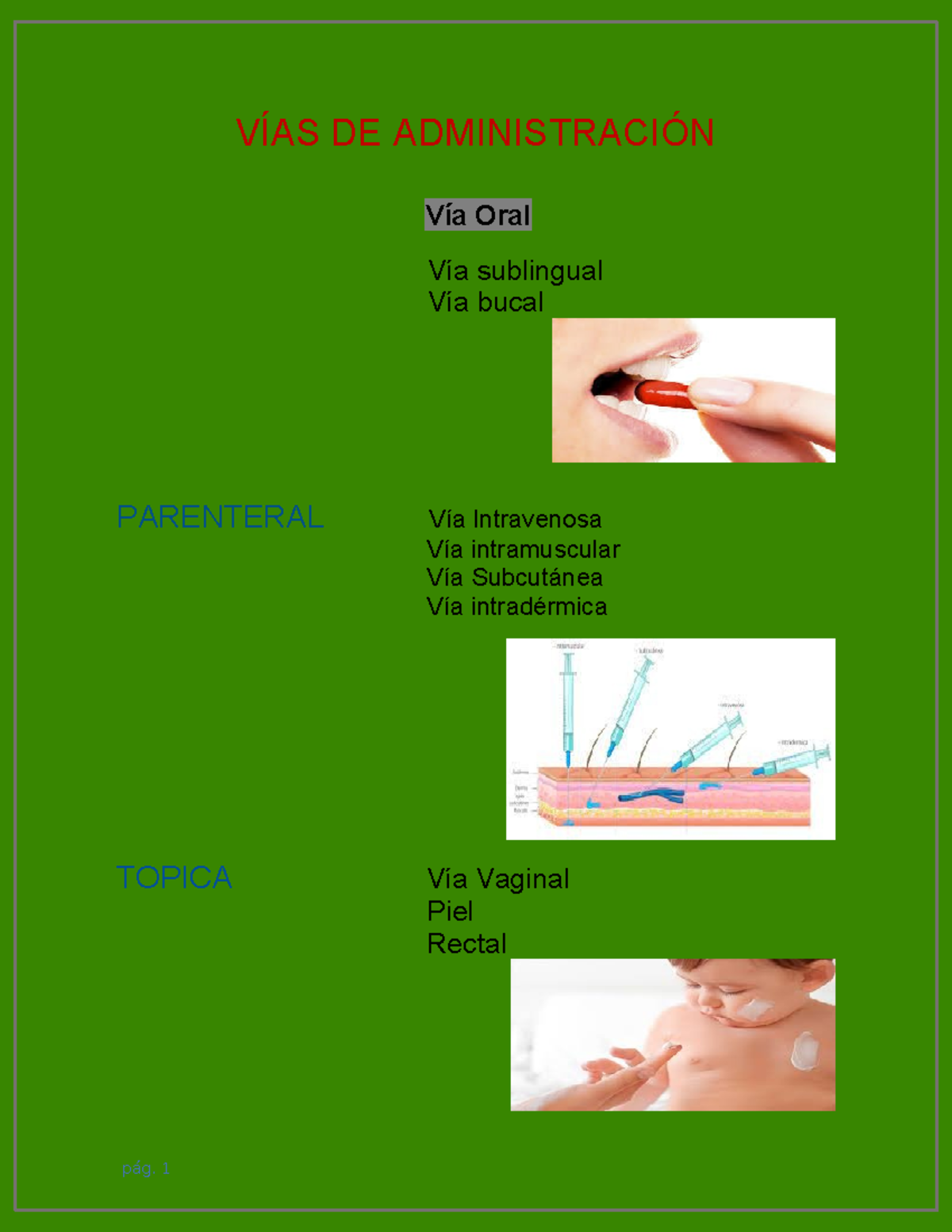 Trabajo FNAL Verde - VÍAS DE ADMINISTRACIÓN ENTERAL Vía Oral Vía ...