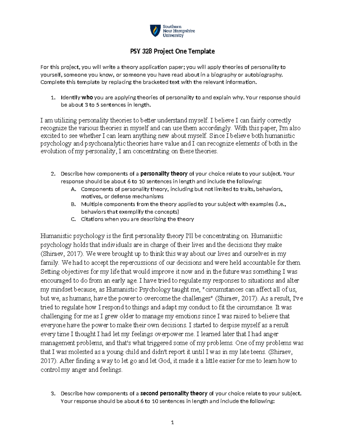 PSY 328 Project One Template Guide for Successful Completion - PSY 328 ...