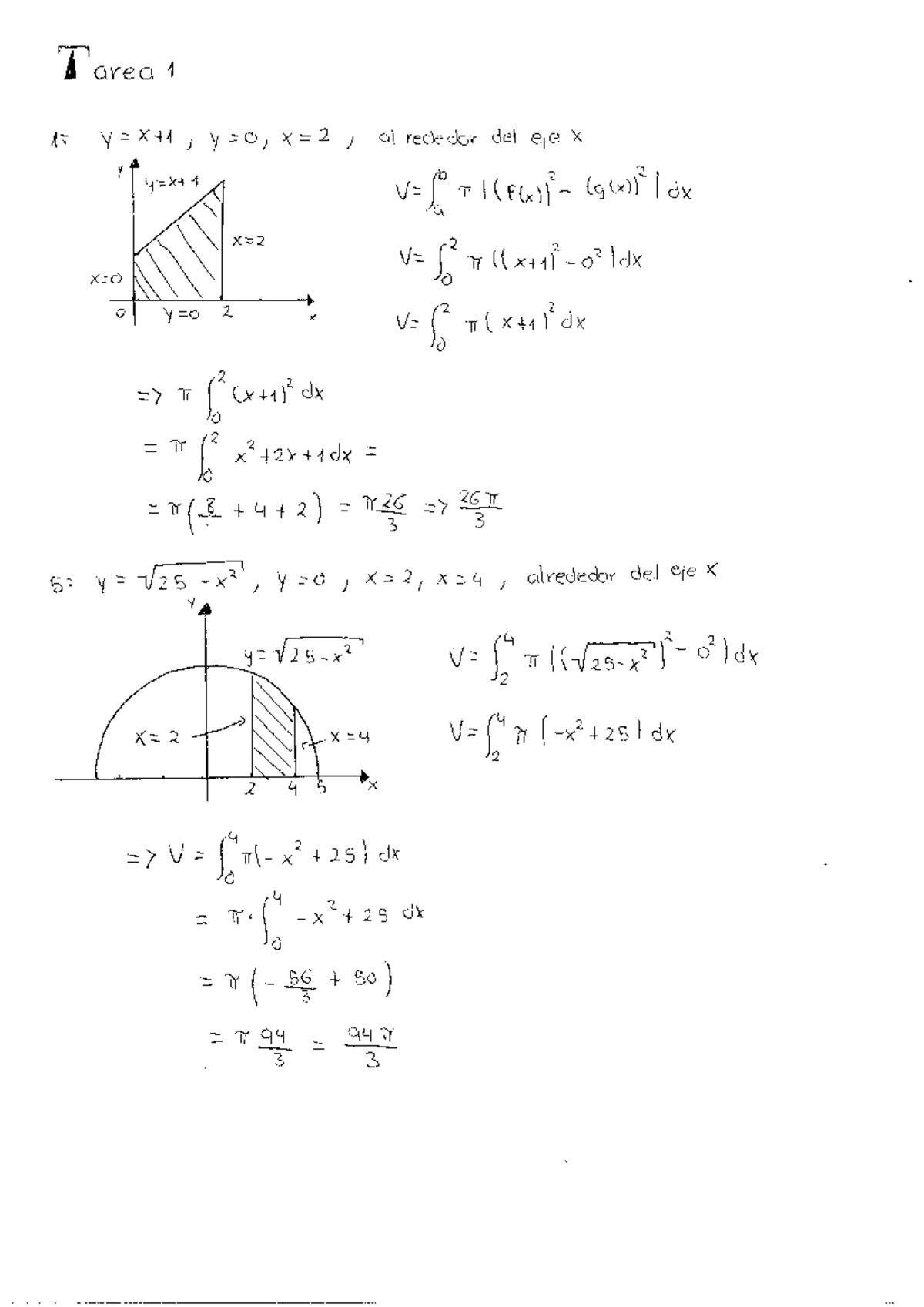 Tarea de calculo 3 - Tayea 1 ^T V=X+1 / Y =0/ Y=2 / Q\ reck3chur de\ eie X =tt (+ 6= y= V=f IT ...