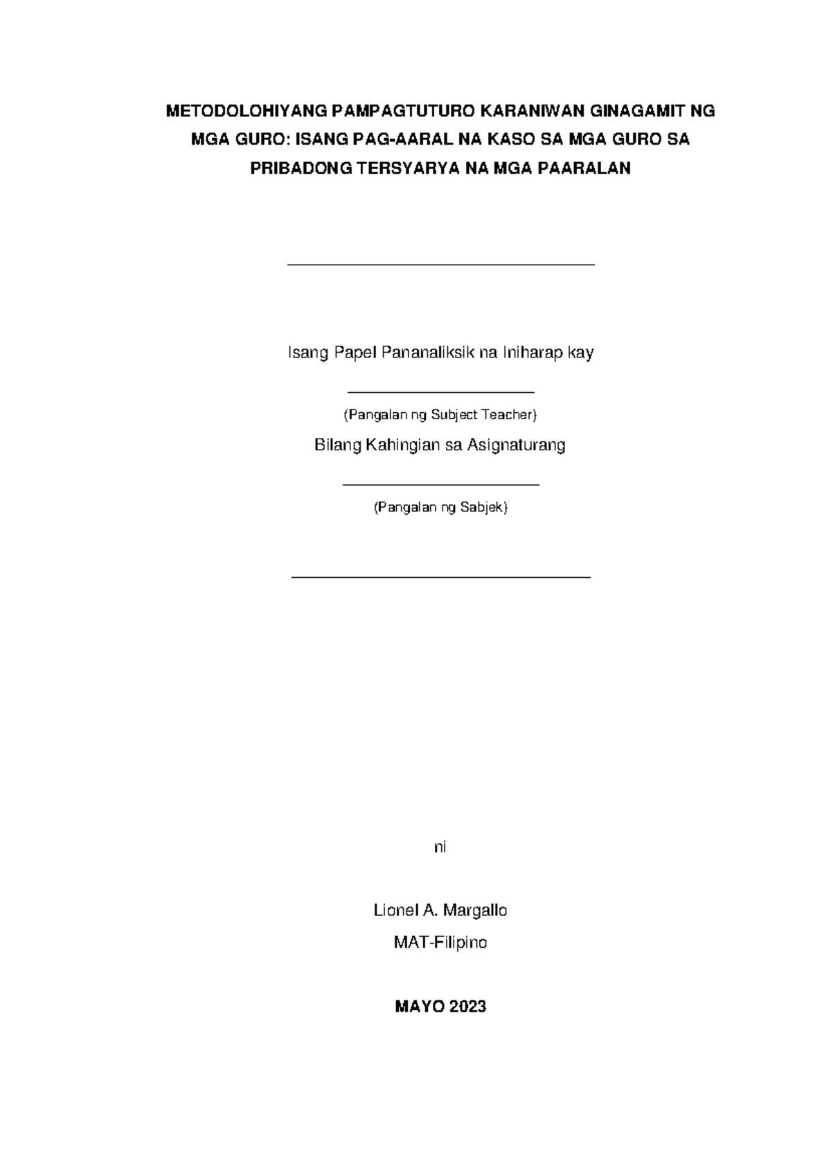 Sample- Research- Proposal 060321 - METODOLOHIYANG PAMPAGTUTURO ...