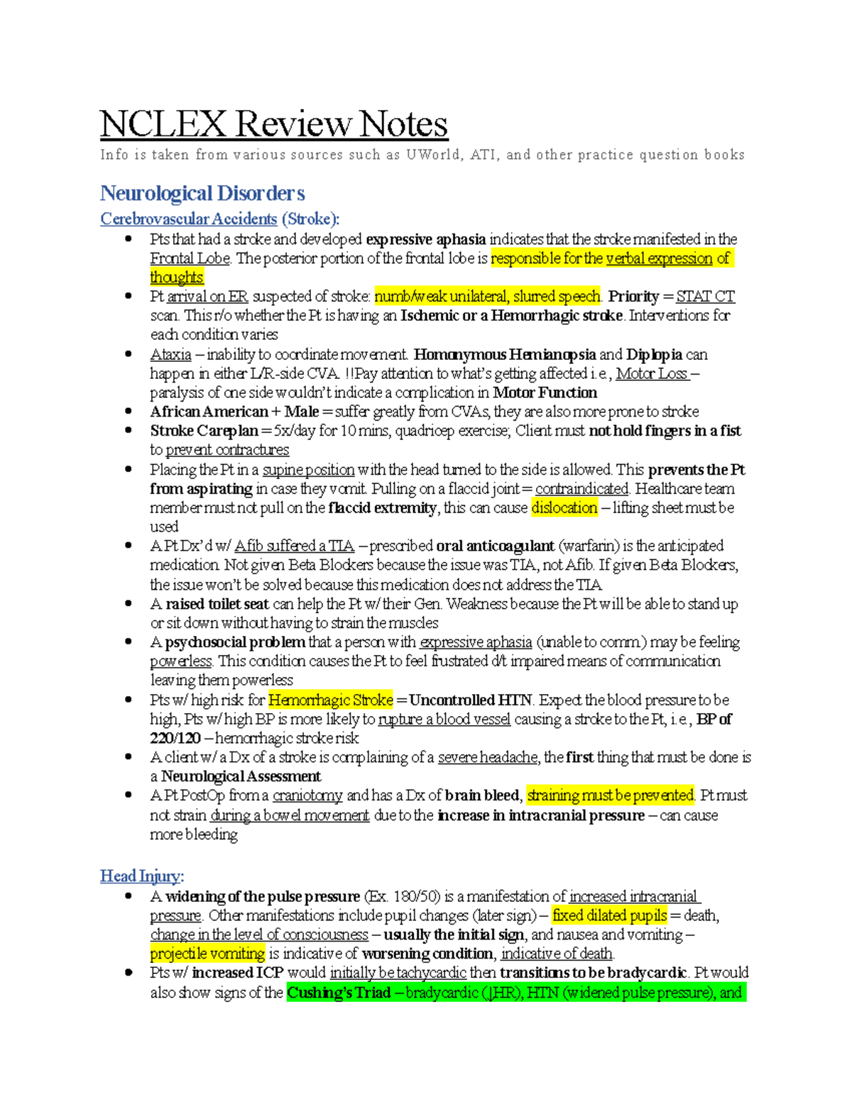 Nclex Review Notes - NCLEX Review Notes Info is taken from various ...