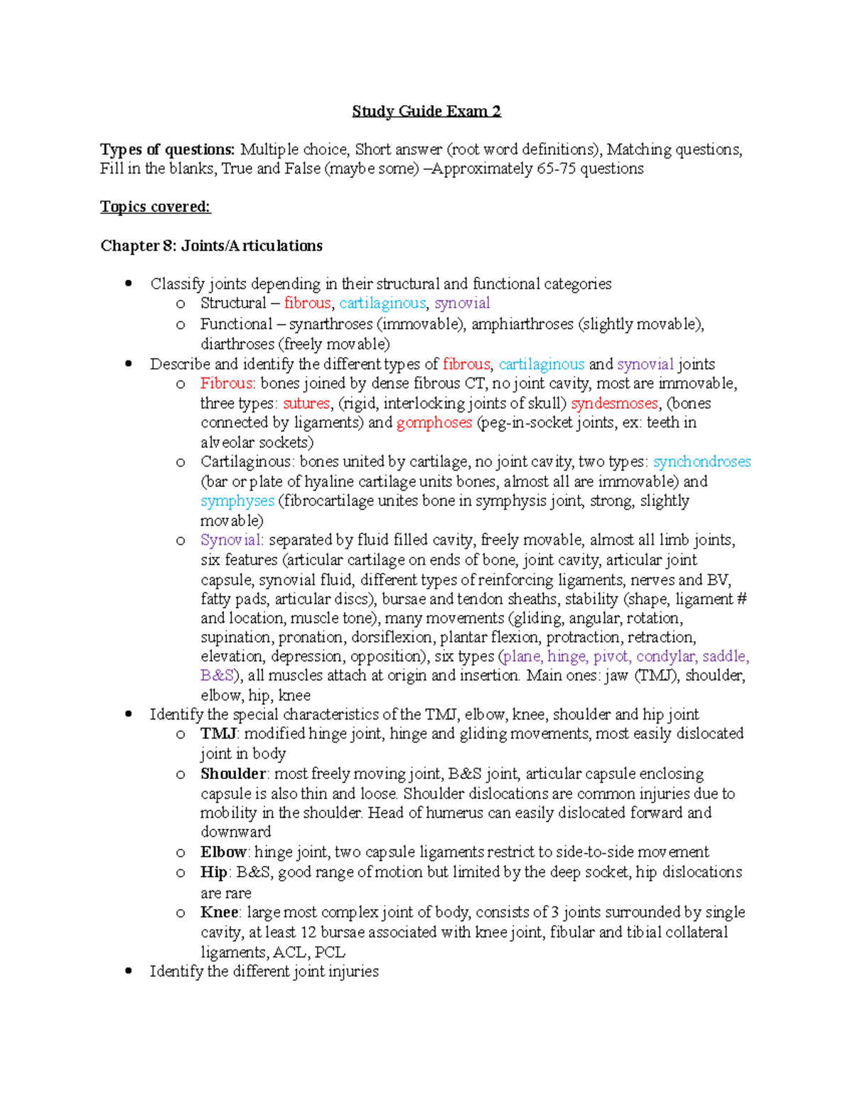Study guide exam 2 - Study Guide Exam 2 Types of questions: Multiple ...
