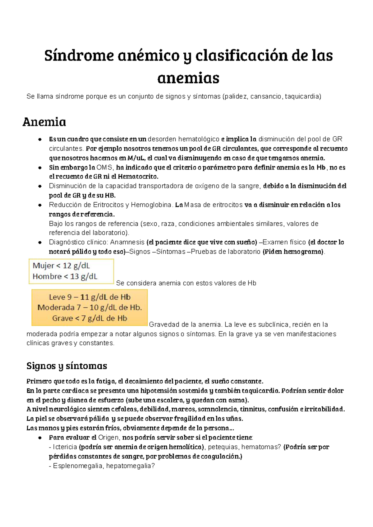 Síndrome anémico y clasificación de las anemias - Síndrome anémico y ...