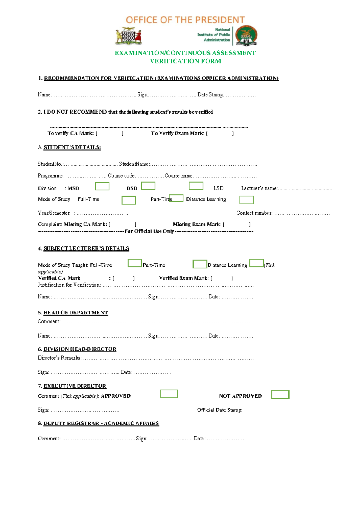 Verification FORM CA EXAM 2024 - EXAMINATION/CONTINUOUS ASSESSMENT VERIFICATION FORM 1. - Studocu