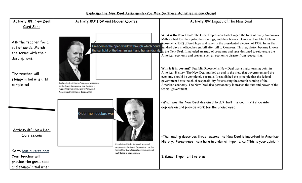 Copy of Copy of Exploring the New Deal Assignments - Exploring the New ...