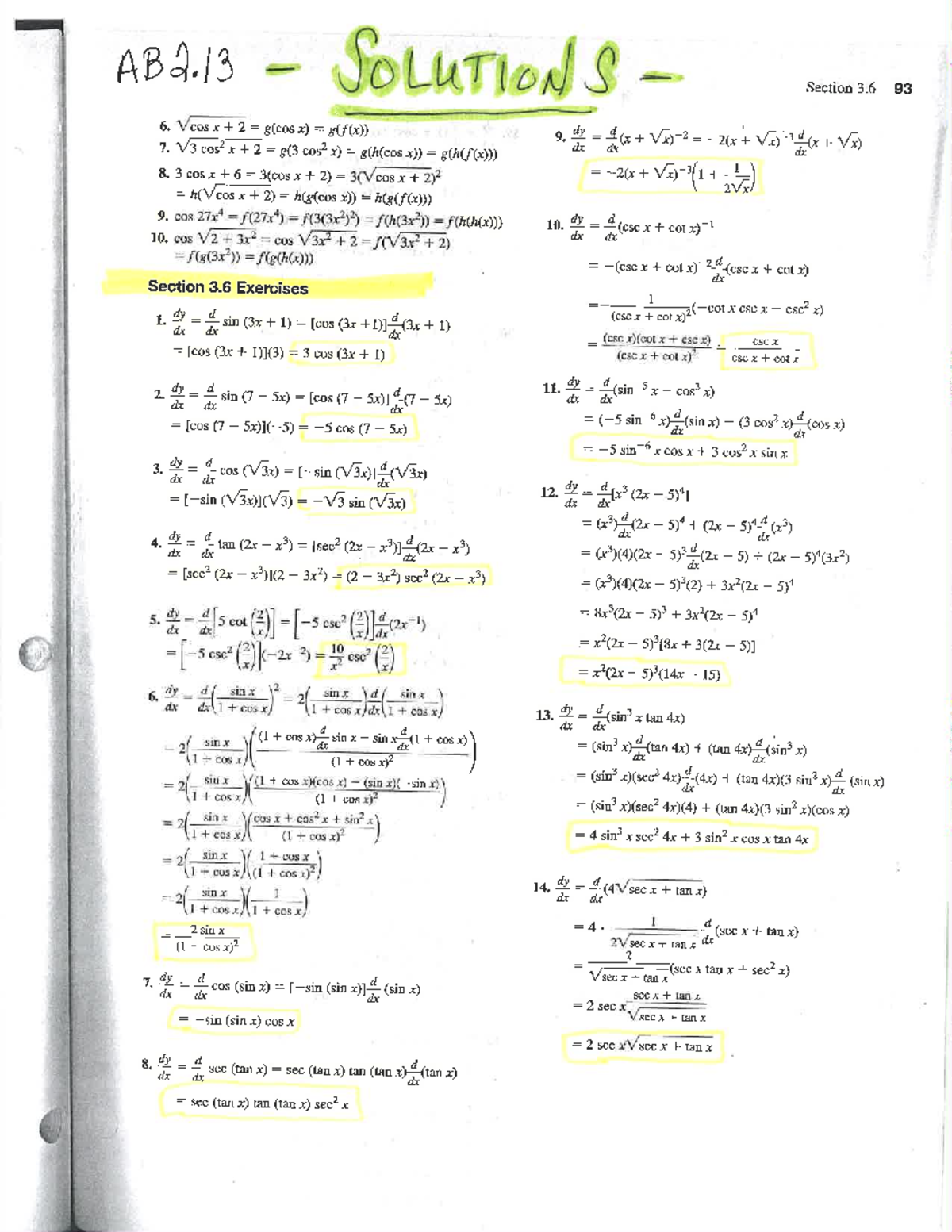 AB 2.13 - Solutions - calc - AB2 - SOLUTIONS Section 3 93 6. Vcosx+2g ...