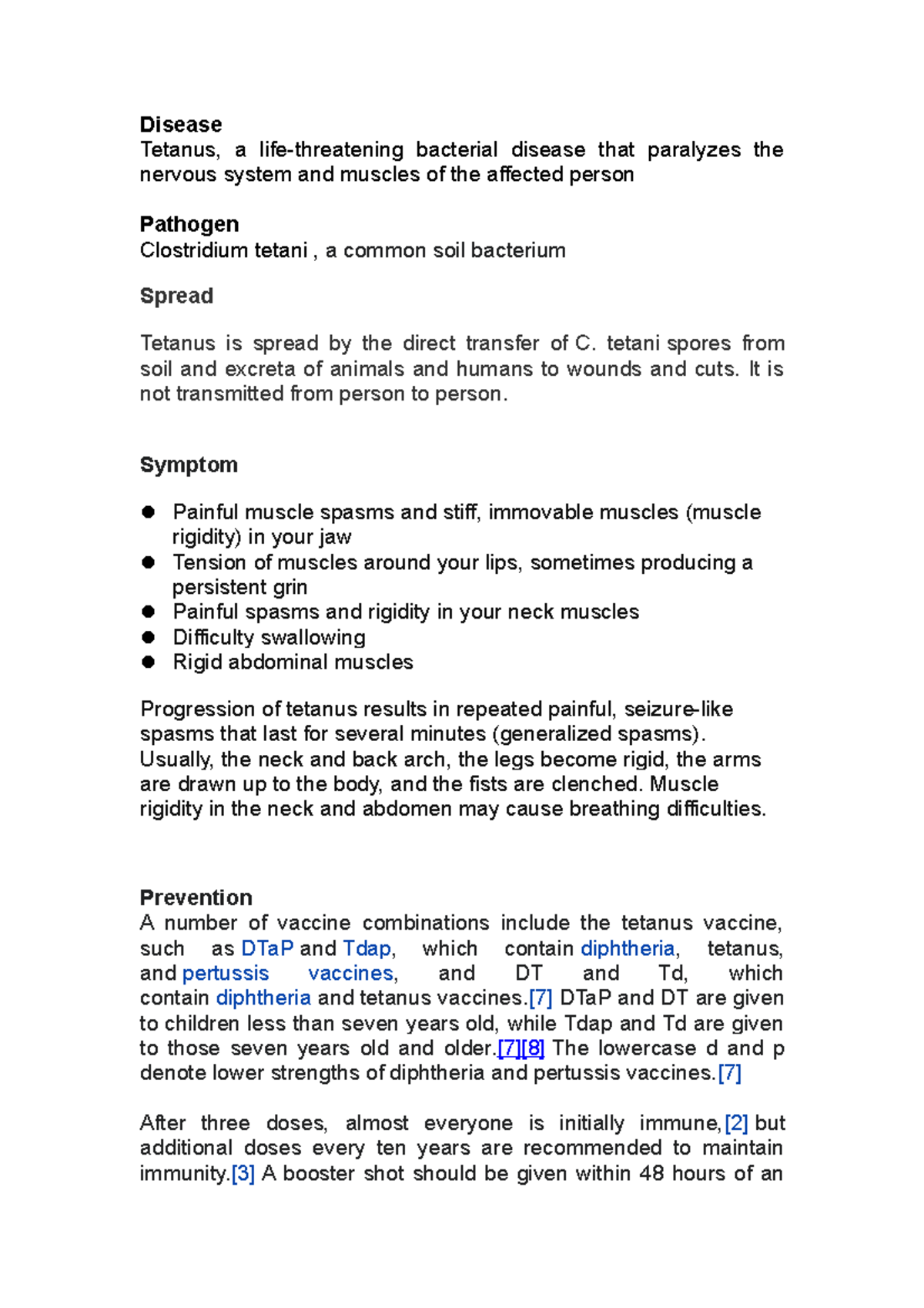 Tetanus - Disease Tetanus, a life-threatening bacterial disease that ...