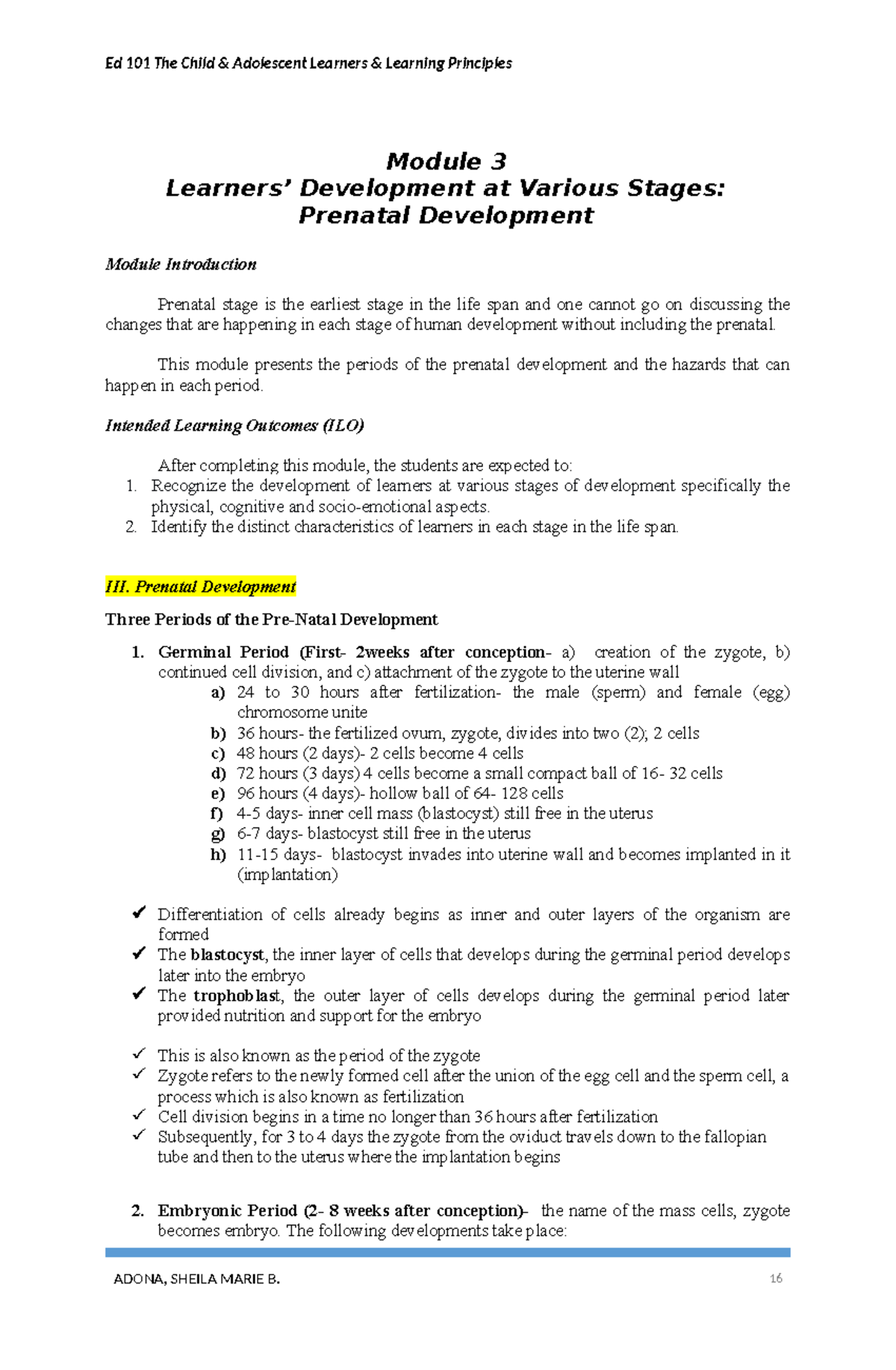 Child and Adolescent Learners and Learning Principles - Module 3 Learners’ Development at ...