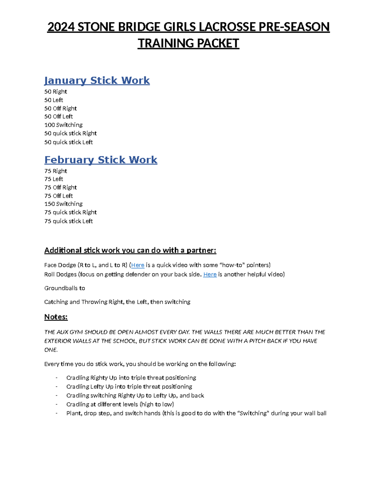 Training Packet - TRAINING PACKET January Stick Work 50 Right 50 Left ...