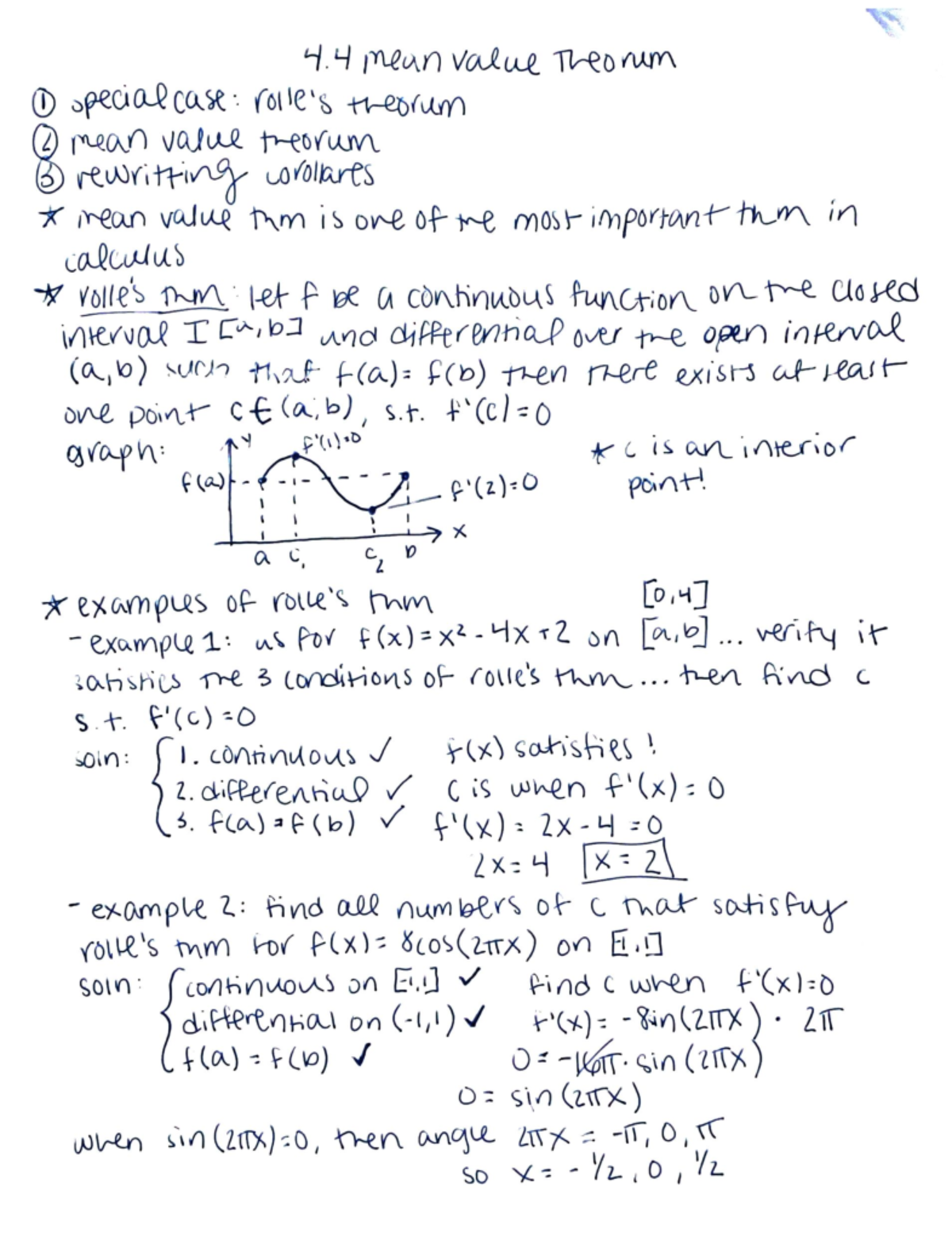 4.4 Mean Value Theorem - 4 mean value Theorum O special case: roule's ...