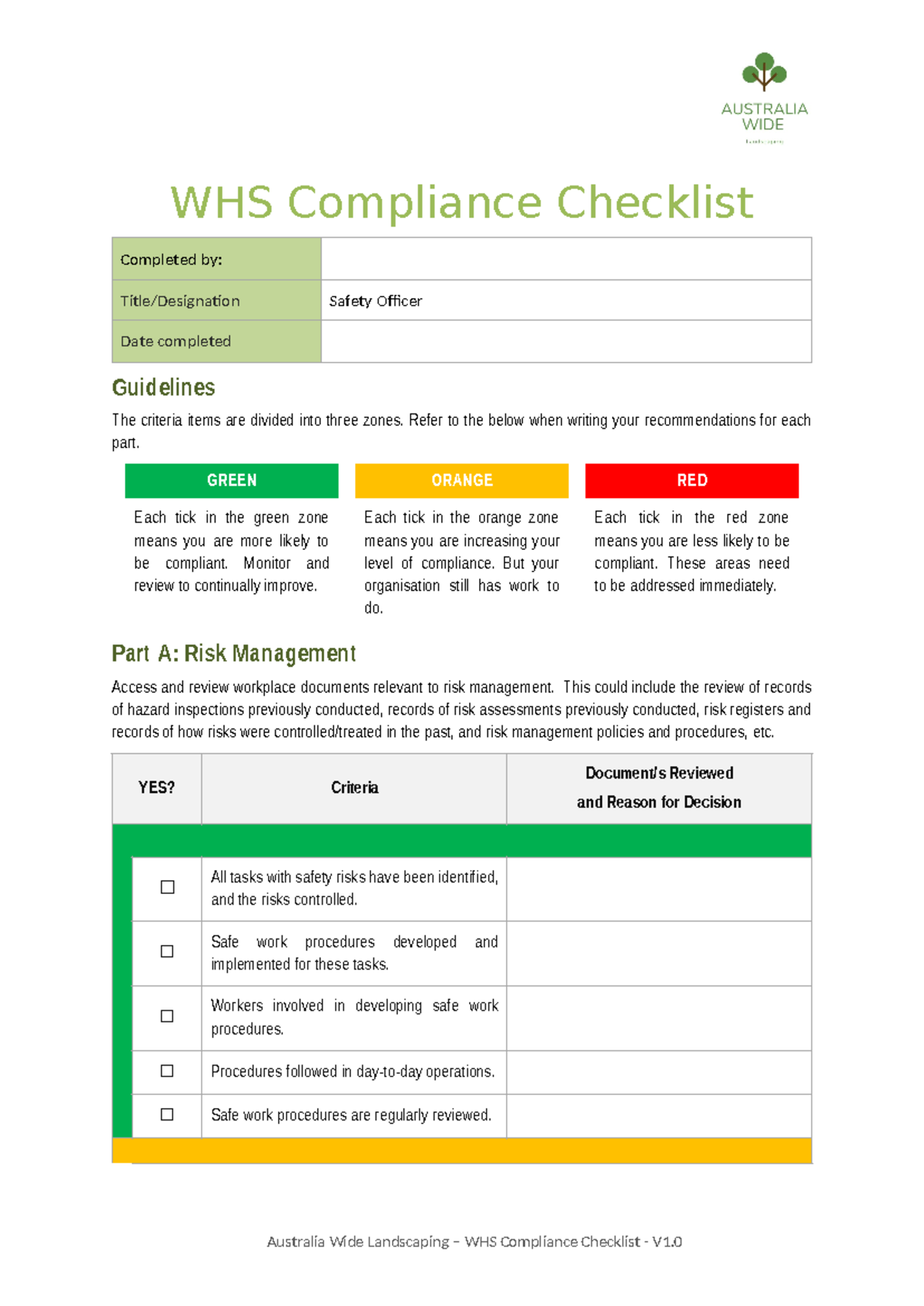 Bsbwhs 412 Task 1 WHS Compliance Checklist - WHS Compliance Checklist ...