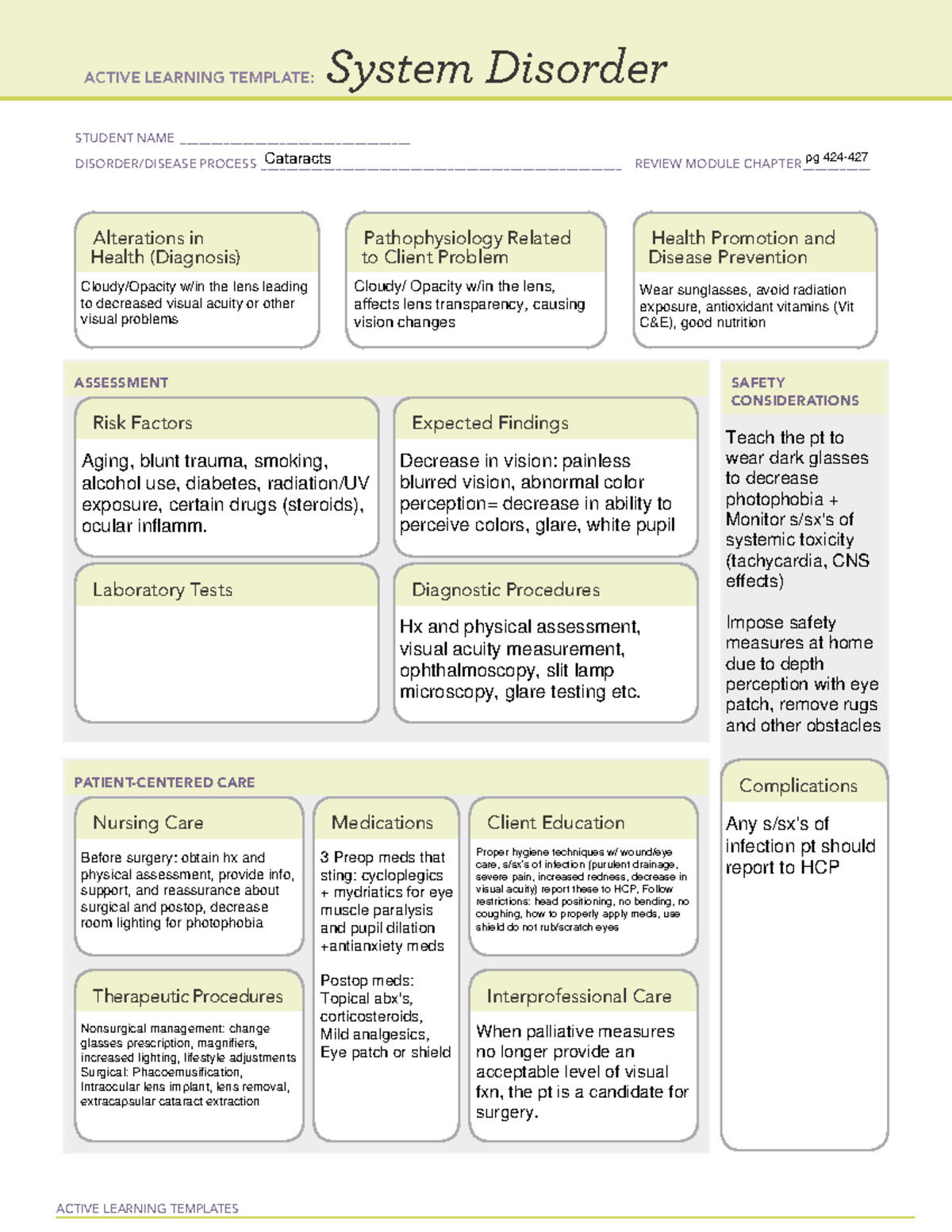 Cataracts - system guide - ACTIVE LEARNING TEMPLATES System Disorder ...