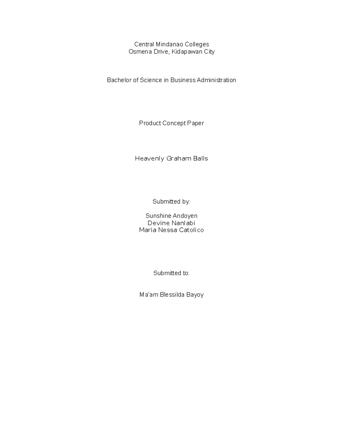 Product Concept Paper Format - Central Mindanao Colleges Osmena Drive ...